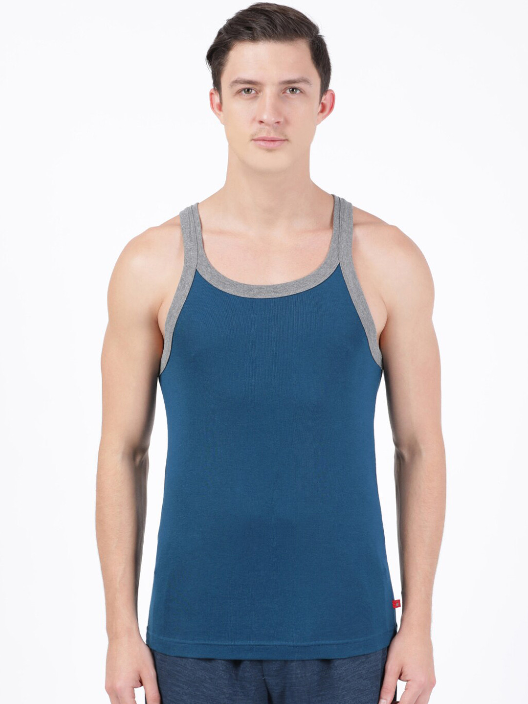 Buy Jockey Men Blue Solid Pure Cotton Innerwear Gym Vest - Innerwear ...