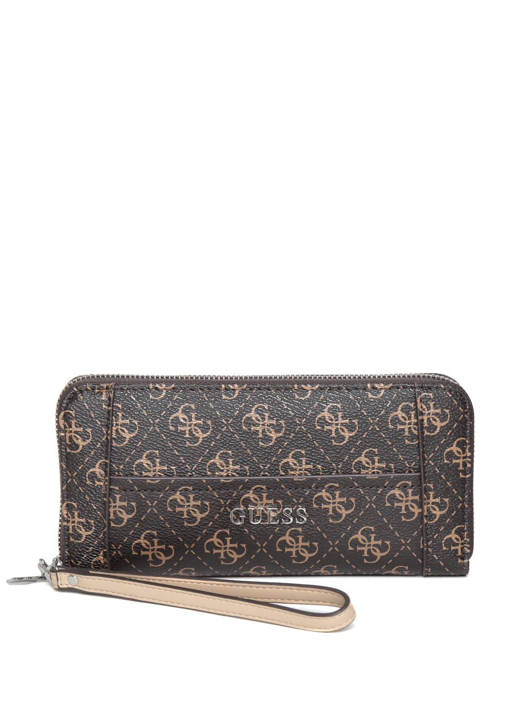 Buy GUESS Women Coffee Brown Logo Print Zip Around Wallet - Wallets for ...