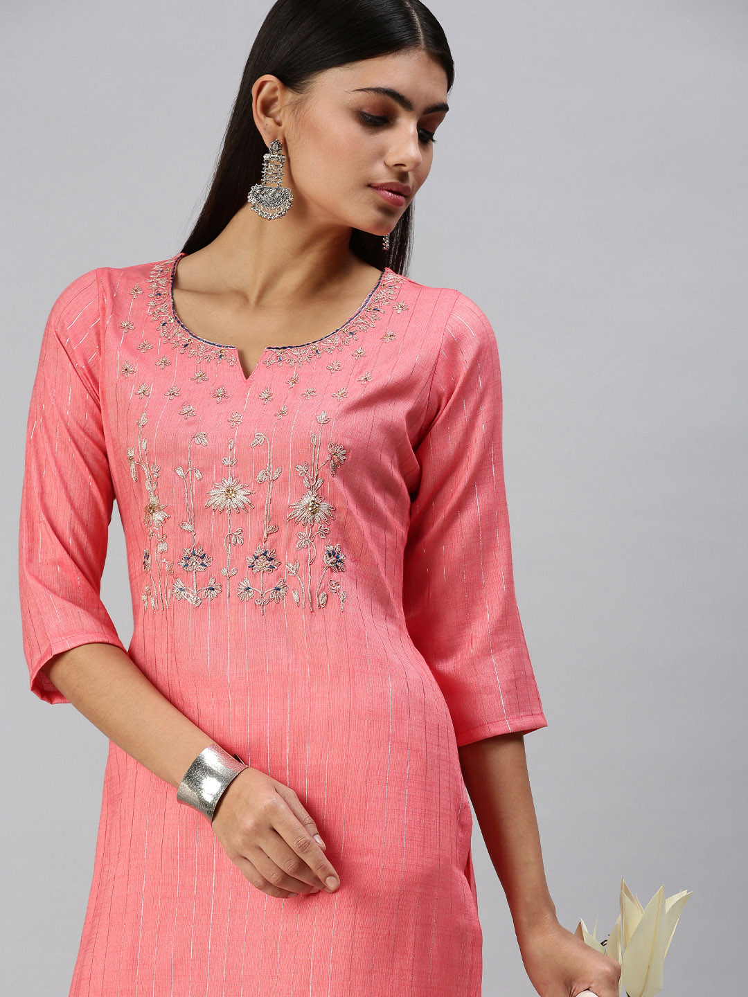 Buy SHOWOFF Women Pink Embroidered Kurta - Kurtas for Women 17385856 ...