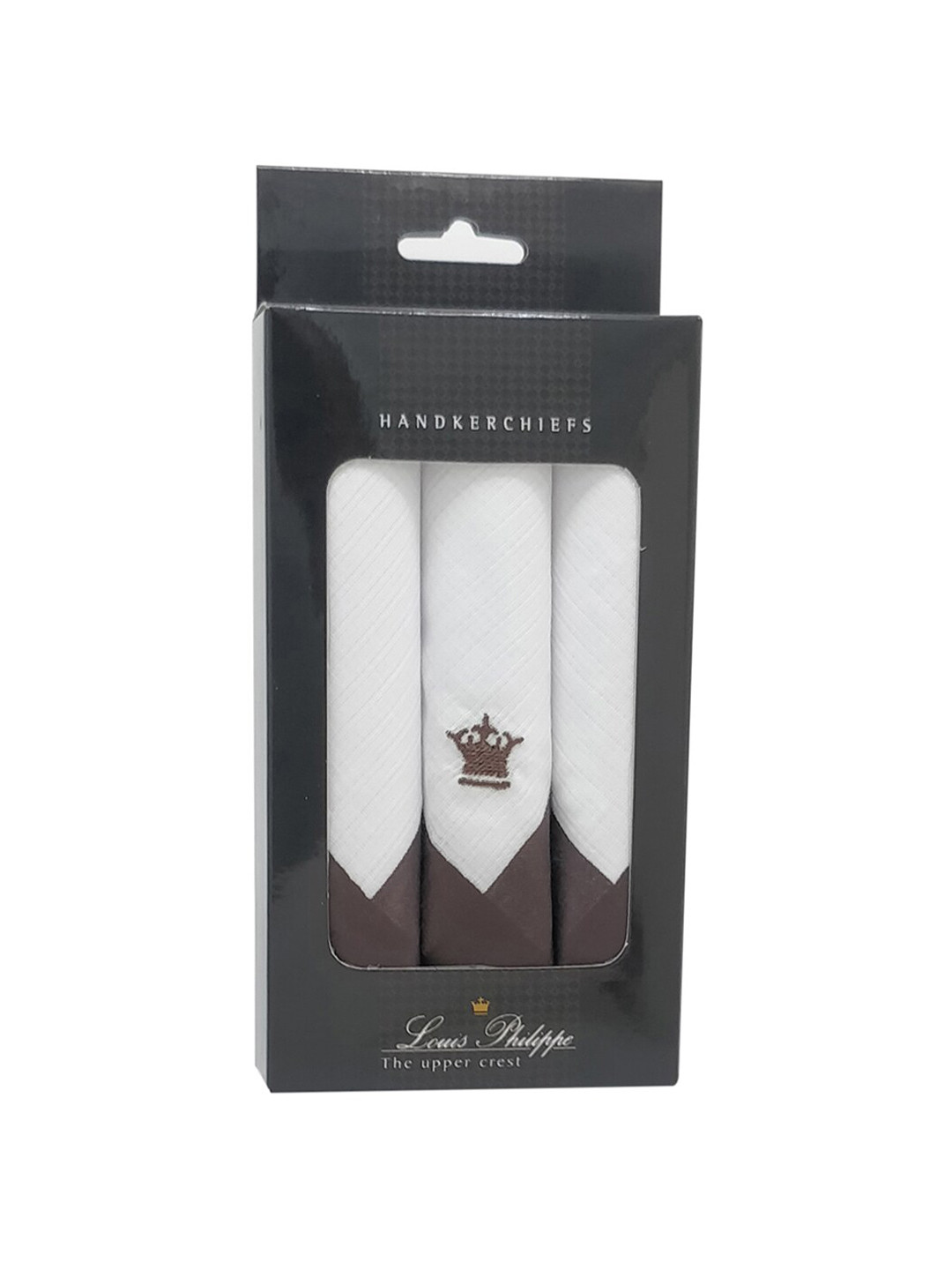 Buy Louis Philippe Men Pack Of 3 White & Brown Cotton Handkerchief ...