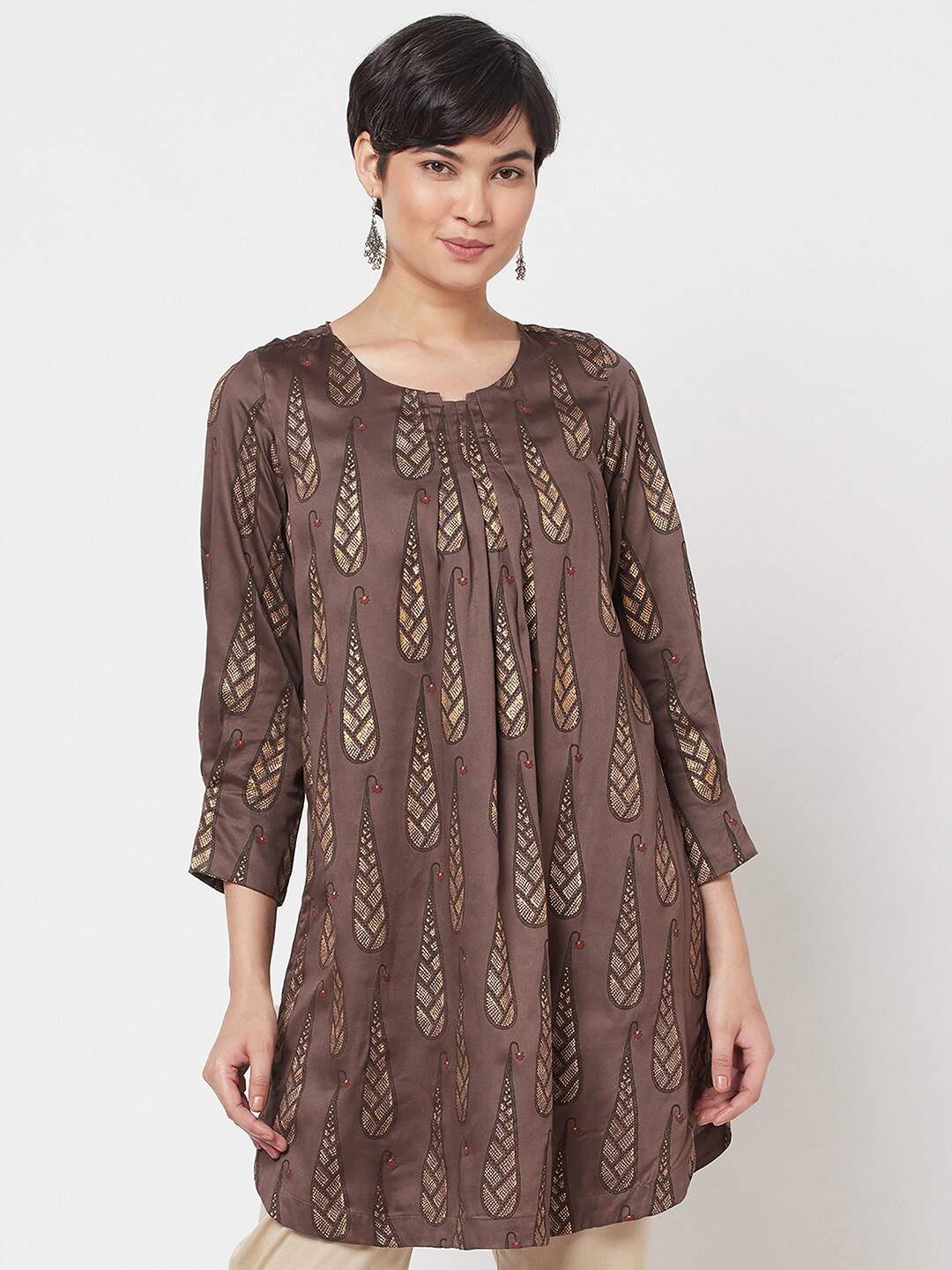 Buy Fabindia Women Brown Modal Printed Tunic - Tunics for Women ...