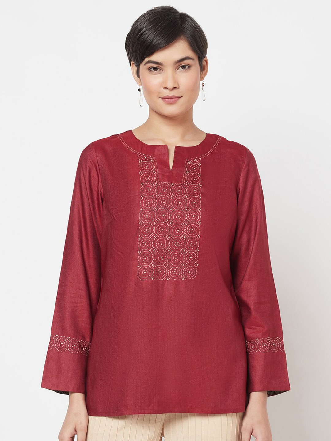Buy Fabindia Red & White Viscose Rayon Embroidered Tunic - Tunics for ...