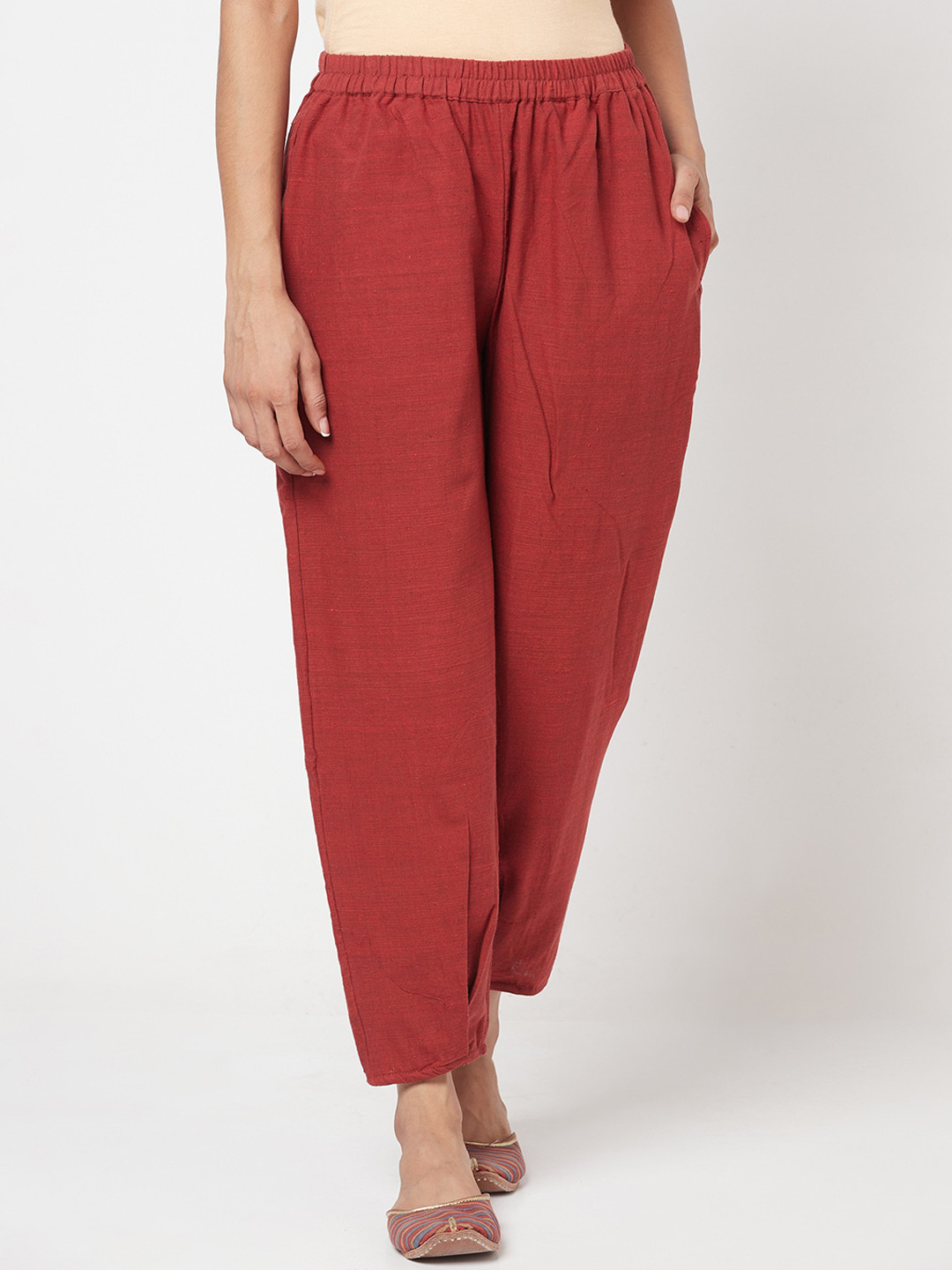 Buy Fabindia Women Rust Red Cotton Trousers - Trousers for Women ...