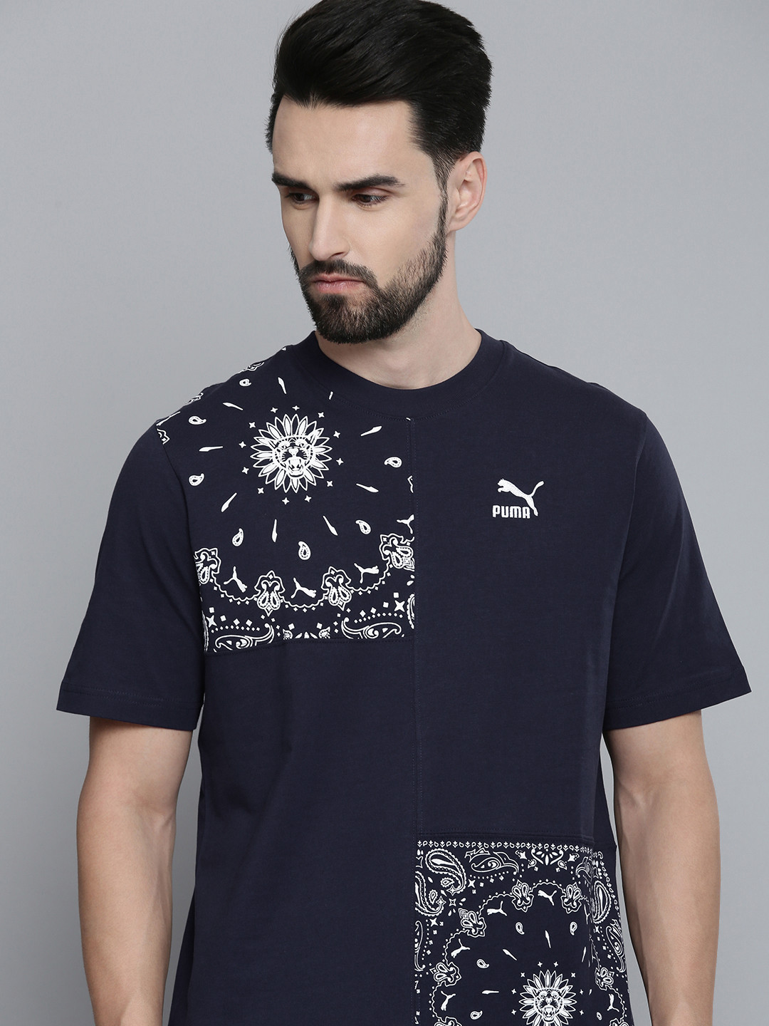 Buy Puma Men Navy Blue & White OB Patchwork Printed T Shirt - Tshirts ...