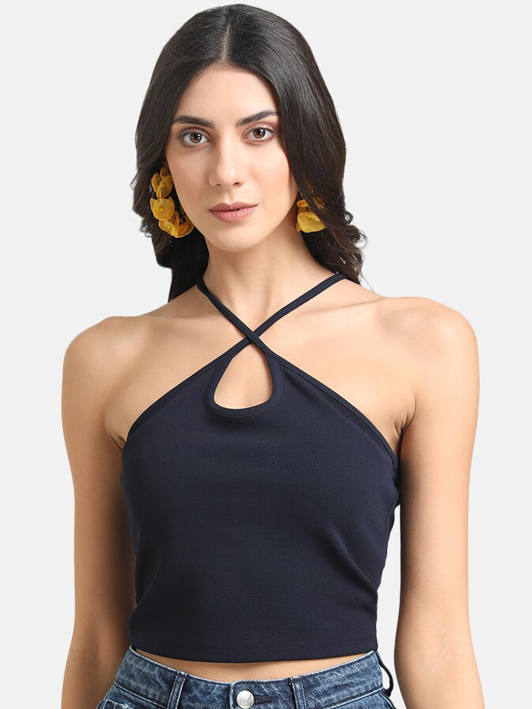 Buy Kazo Navy Blue Halter Neck Crop Top - Tops for Women 17399042 | Myntra