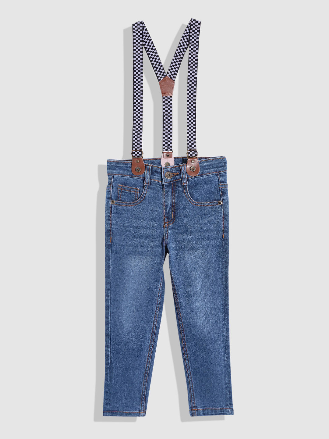 Buy YK Boys Light Fade Stretchable Jeans With Suspenders - Jeans for ...