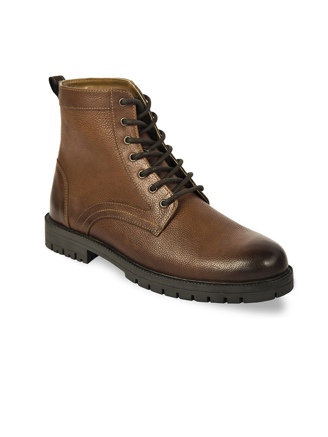 Buy SILVER STREET LONDON Men Tan Brown Leather High Top Flat Boots ...