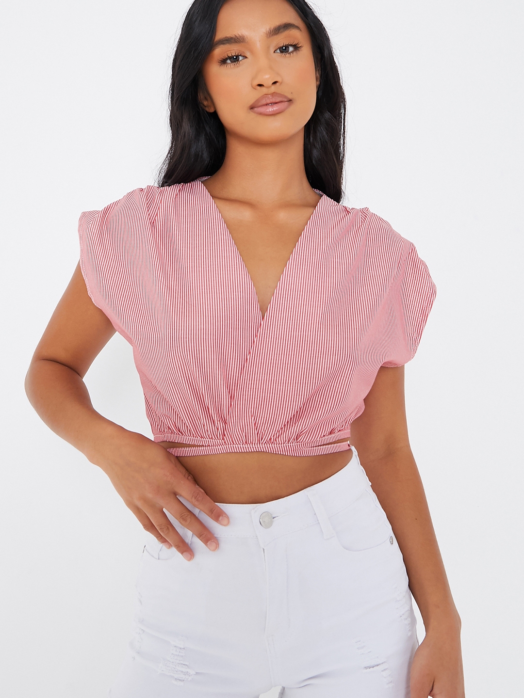 Buy I Saw It First Women Red And White Striped Pure Cotton Cropped Wrap