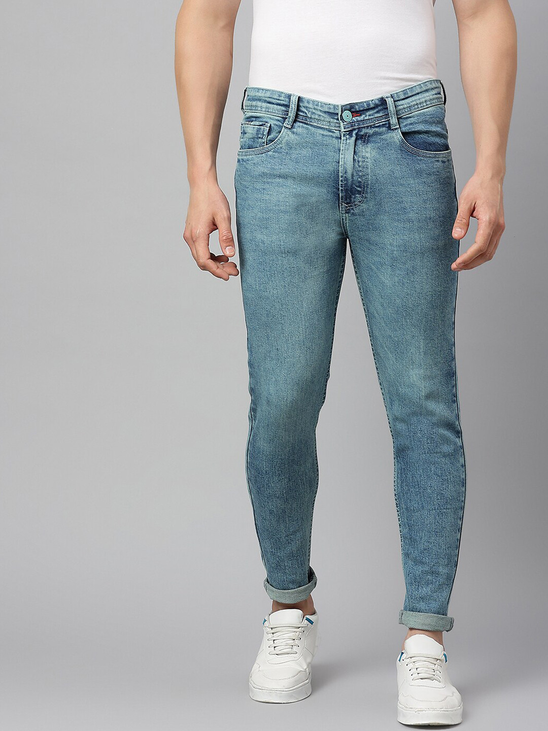Buy Code 61 Men Turquoise Blue Skinny Fit Low Rise Light Fade ...