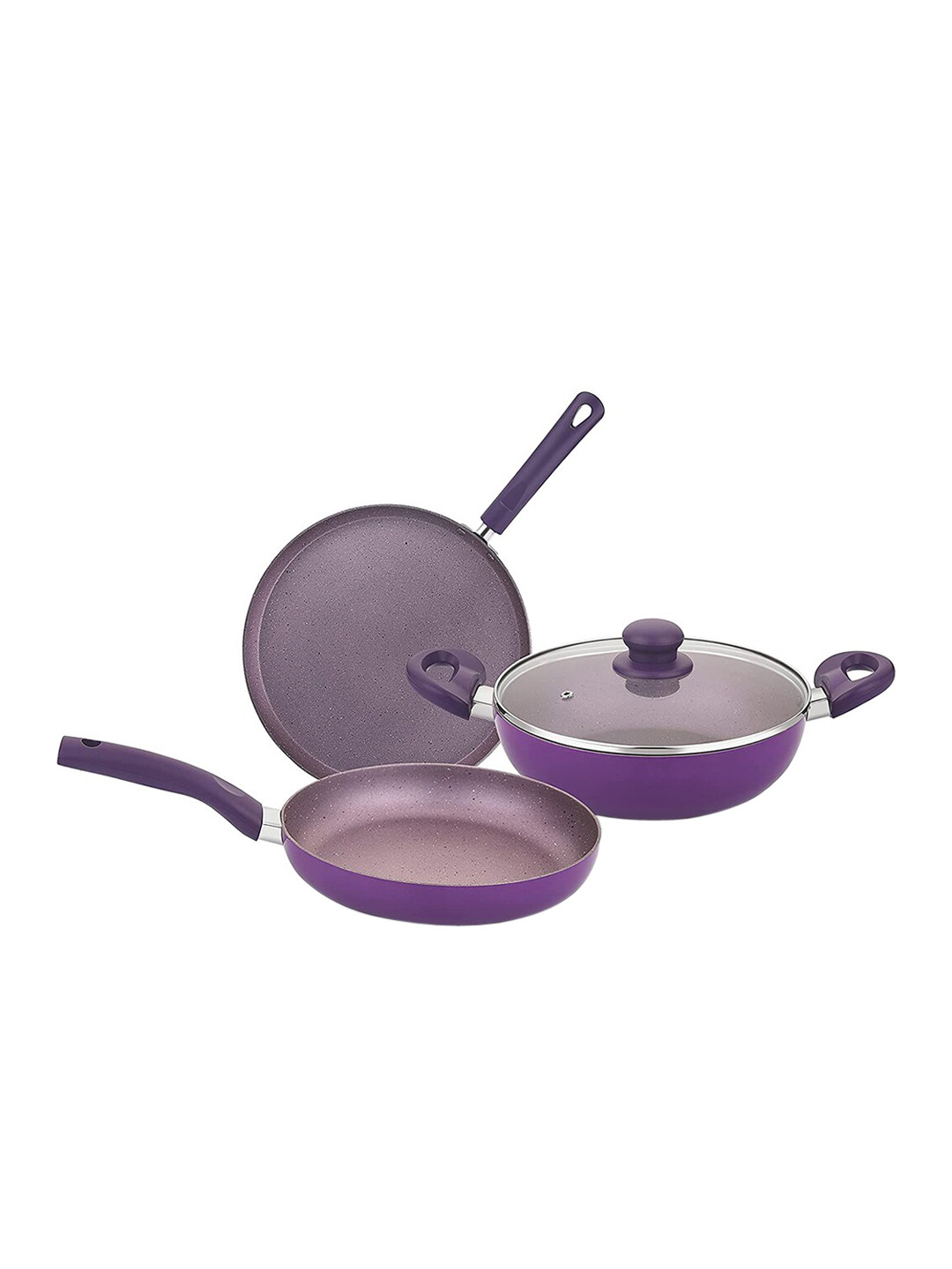 Buy BERGNER Set Of 3 Purple Non Stick Cookware Set - Cookware Set for ...