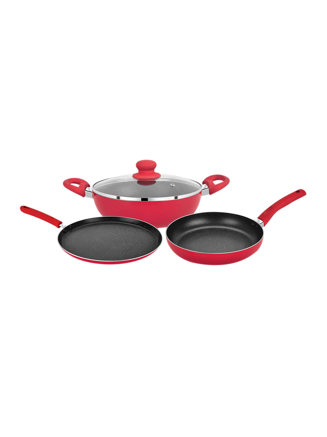 Buy BERGNER Red Set Of 4 Red Non Stick Cookware Set With Induction Base ...