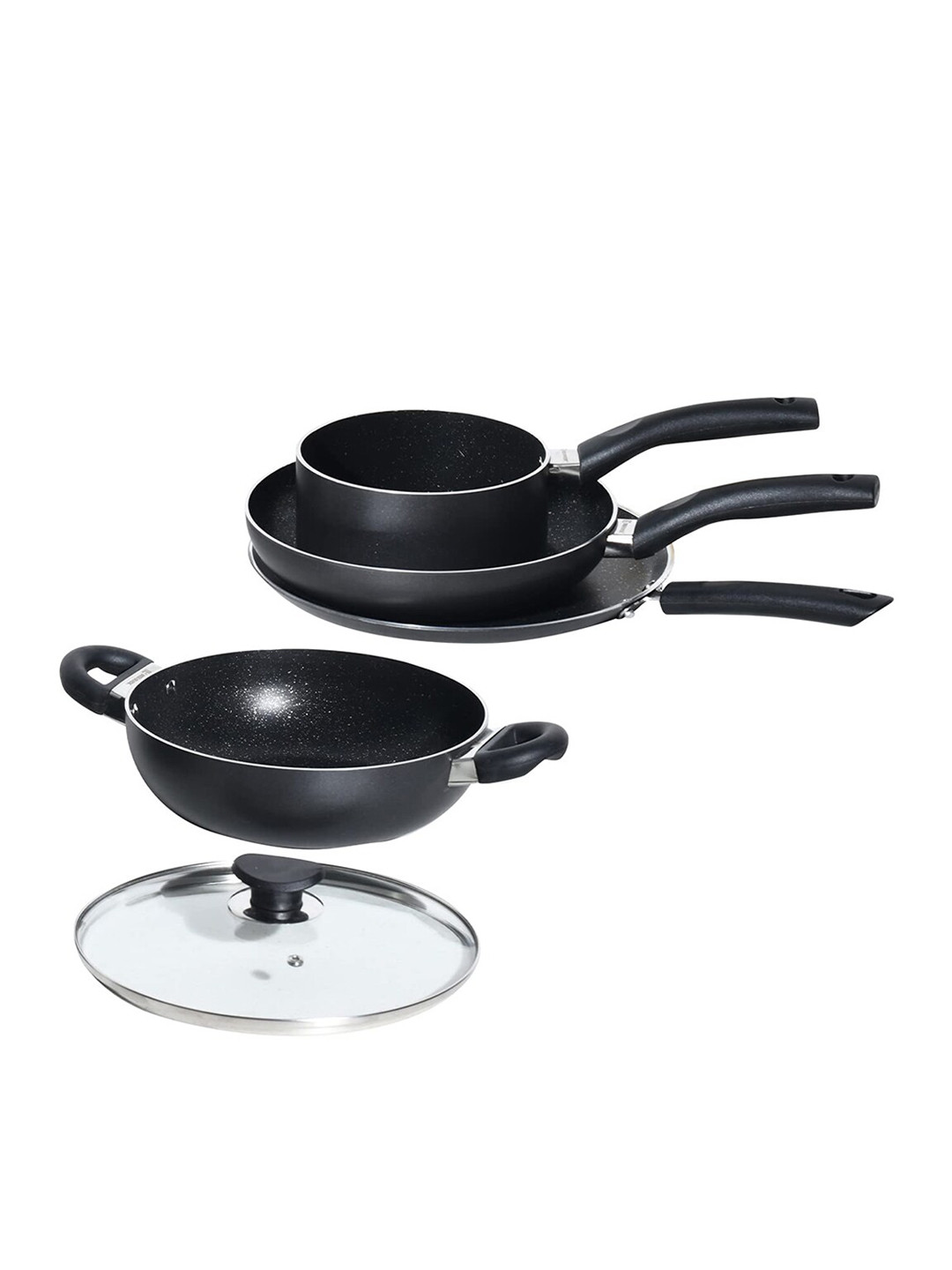 Buy BERGNER Set Of 4 Black Non Stick Cookware Set - Cookware Set for ...