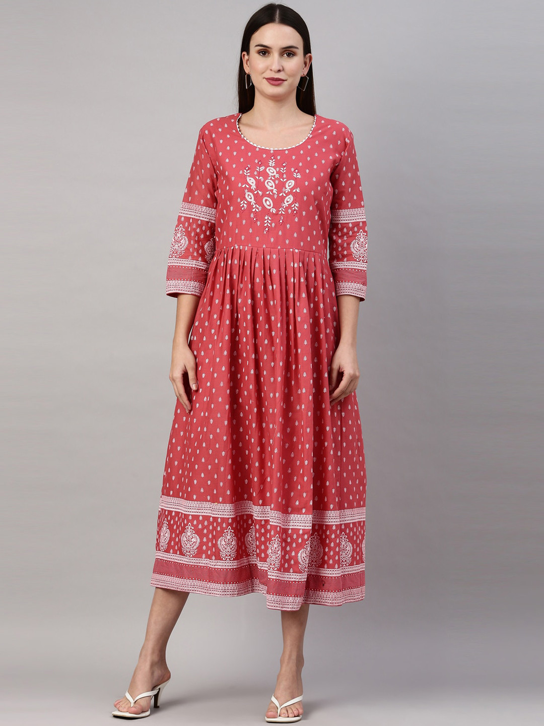 Buy GOLDSTROMS Women Peach & White Ethnic Motifs Printed Cotton ...