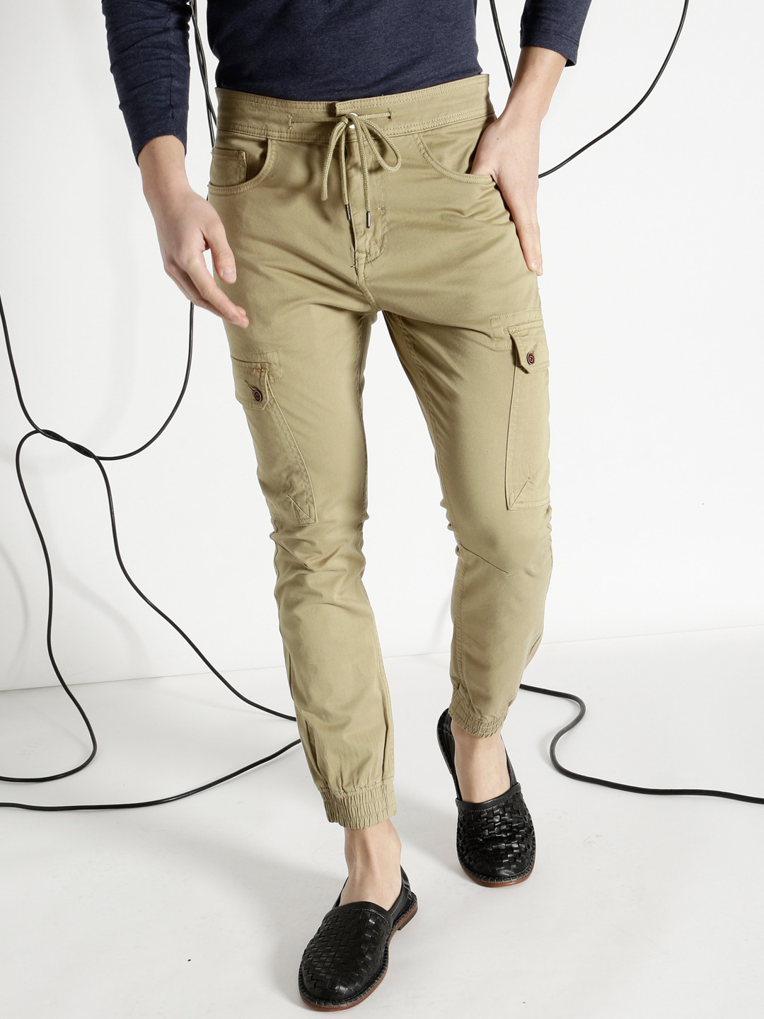 Buy Ecko Unltd Men Khaki Solid Joggers With Cargo Pockets - Trousers ...