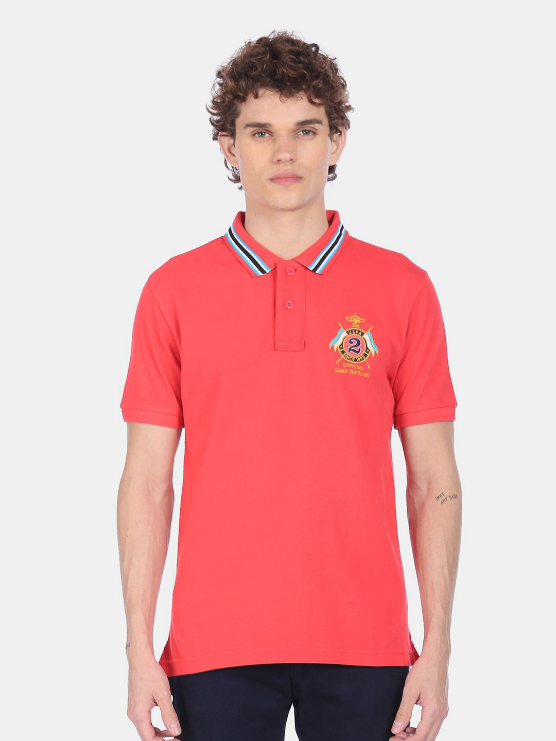 Buy U S Polo Assn Men Red Polo Collar Pure Cotton T Shirt - Tshirts for ...