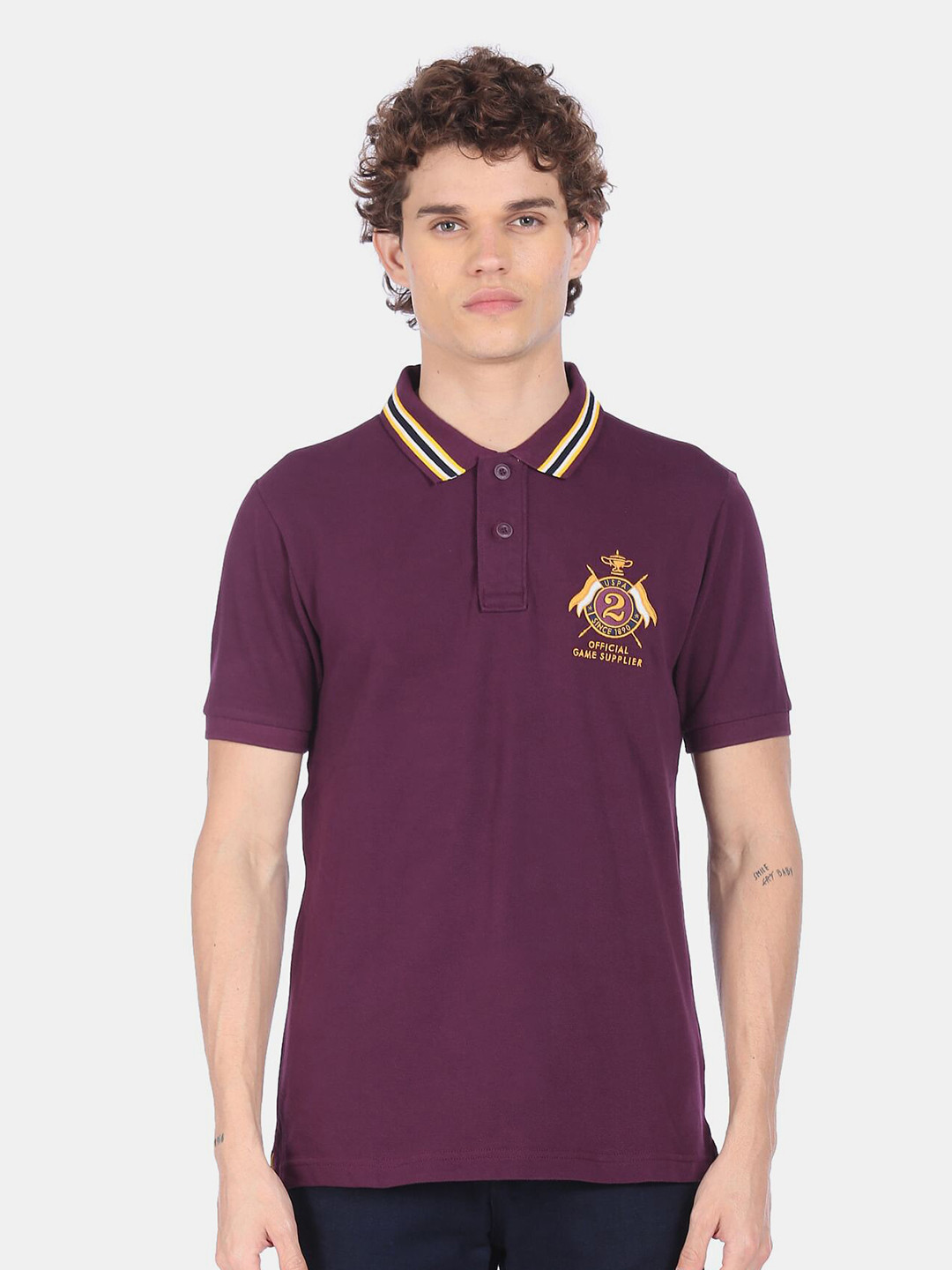 Buy U S Polo Assn Men Dark Purple Polo Collar Cotton T Shirt - Tshirts ...