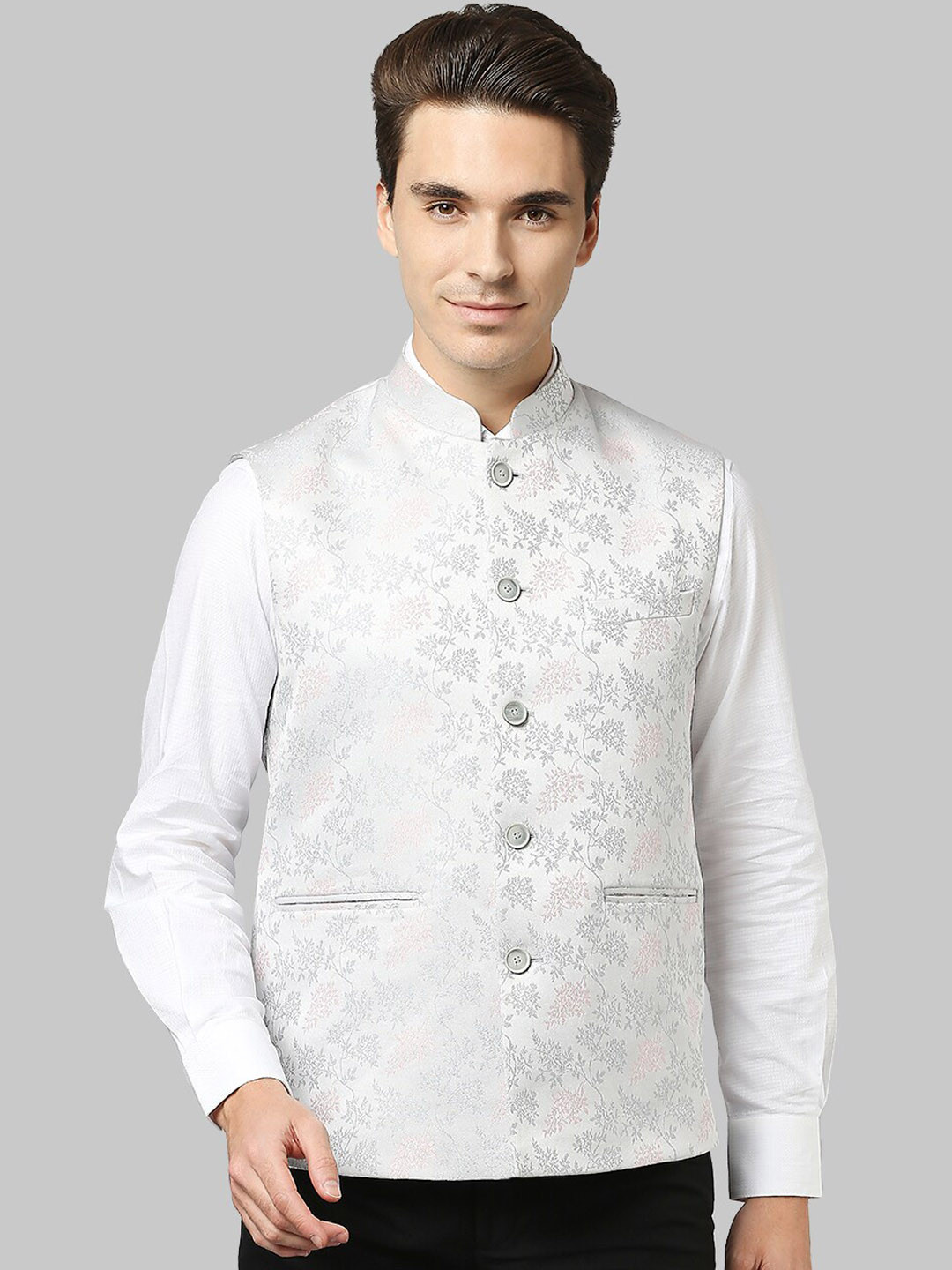 Buy Raymond Men Grey Woven Design Ethnic Nehru Jacket - Nehru Jackets ...