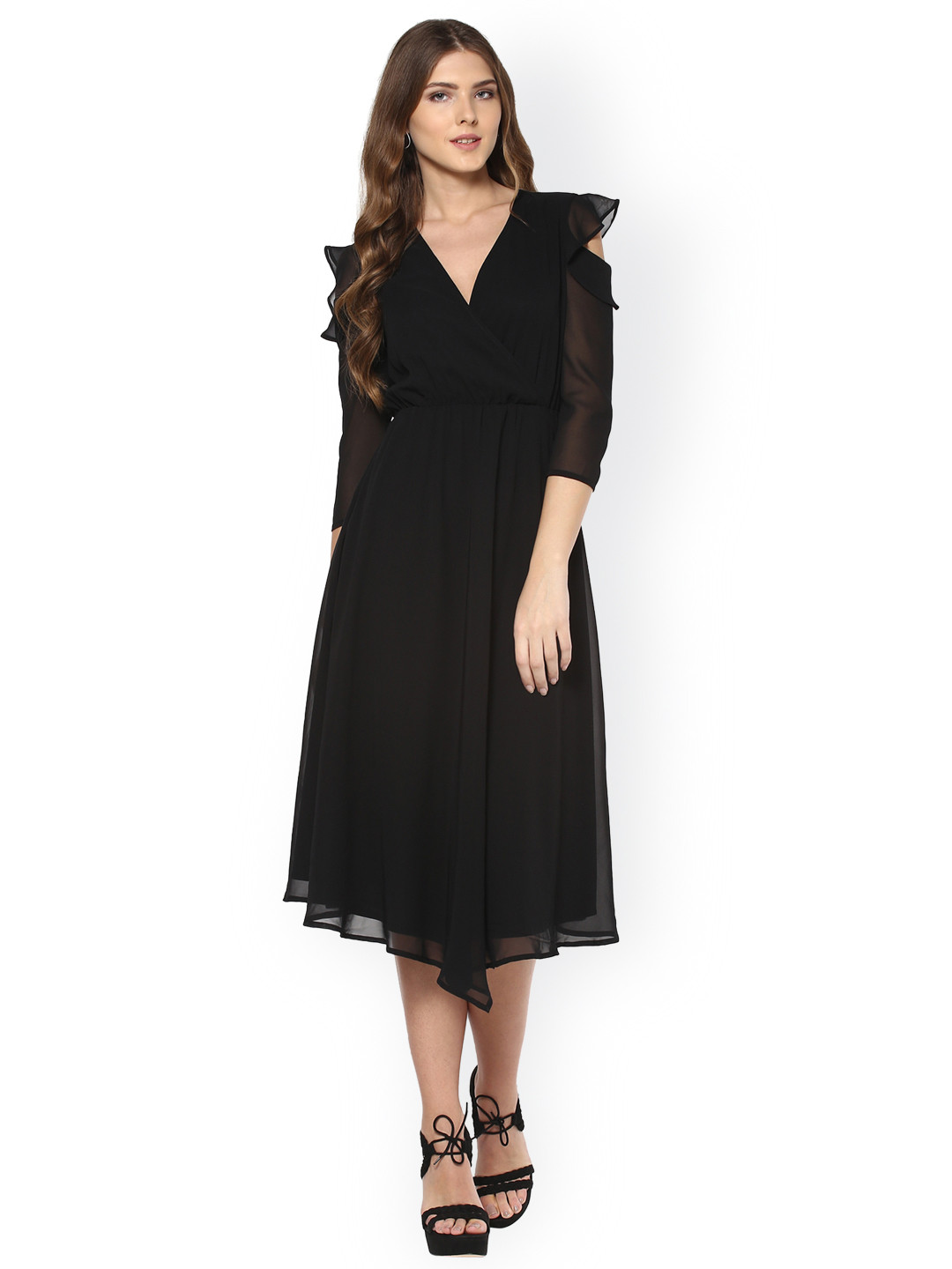 Buy FEMMELLA Women Black Wrap Dress - Dresses for Women 1741662 | Myntra