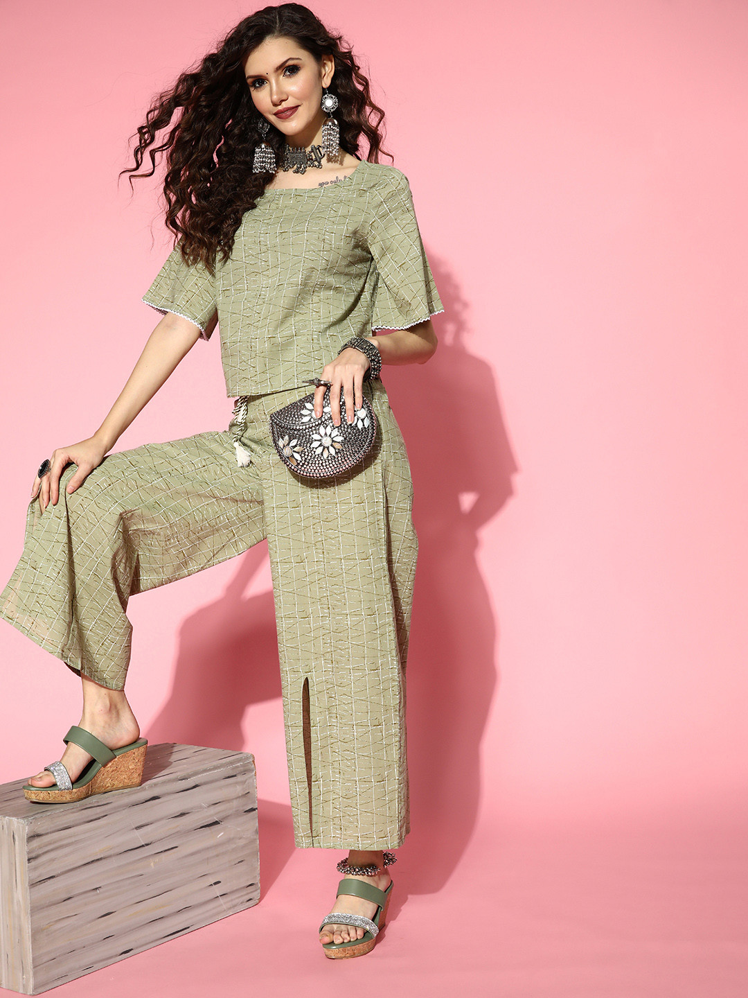 Buy Anouk Women Gorgeous Green Printed Top With Palazzos - Co Ords for ...