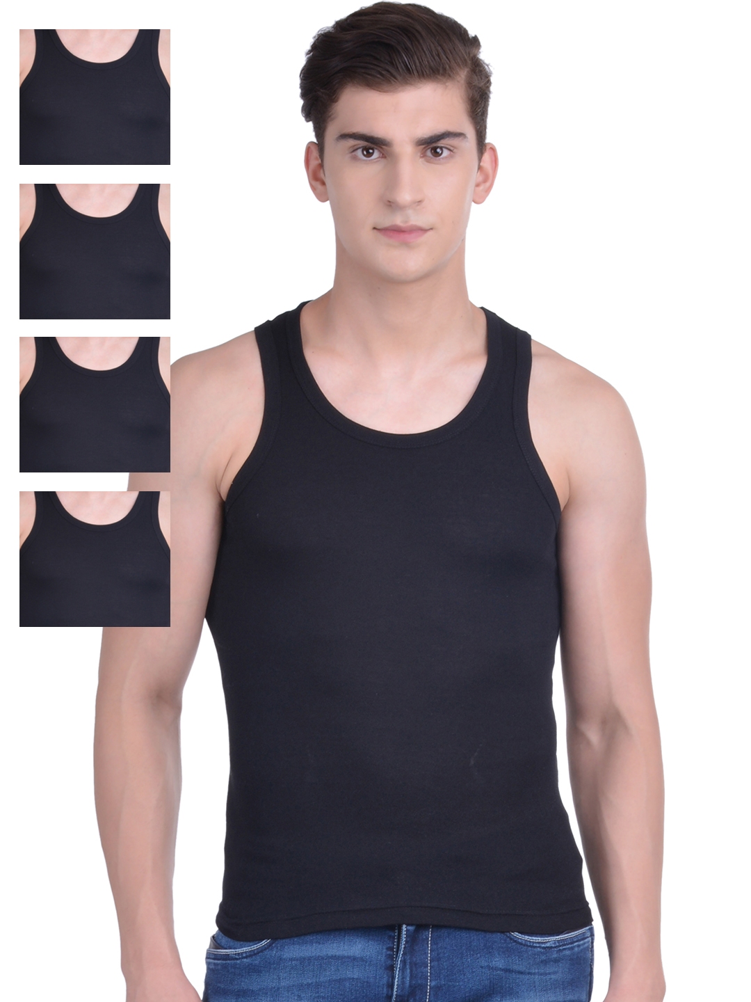 Buy Force Nxt Pack Of 5 Black Assorted Innerwear Vests Mnfr 231