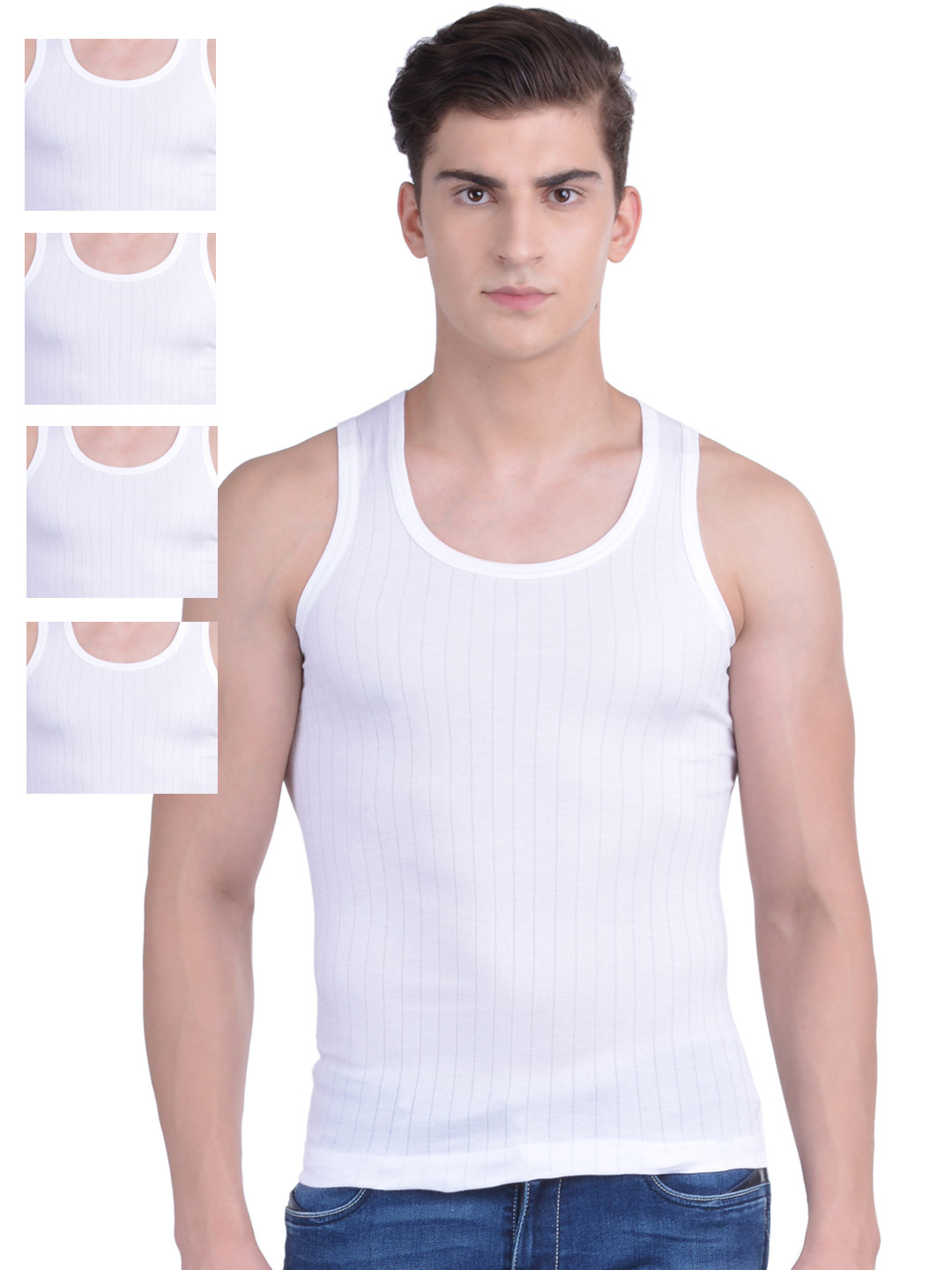 Buy Force NXT Pack Of 5 White Assorted Innerwear Vests MNFR 241 ...
