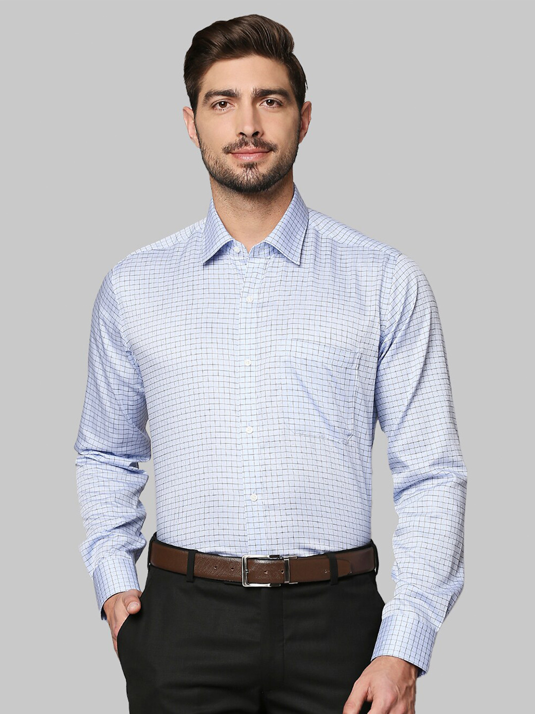 Buy Raymond Men Blue Checked Regular Fit Cotton Formal Shirt - Shirts ...