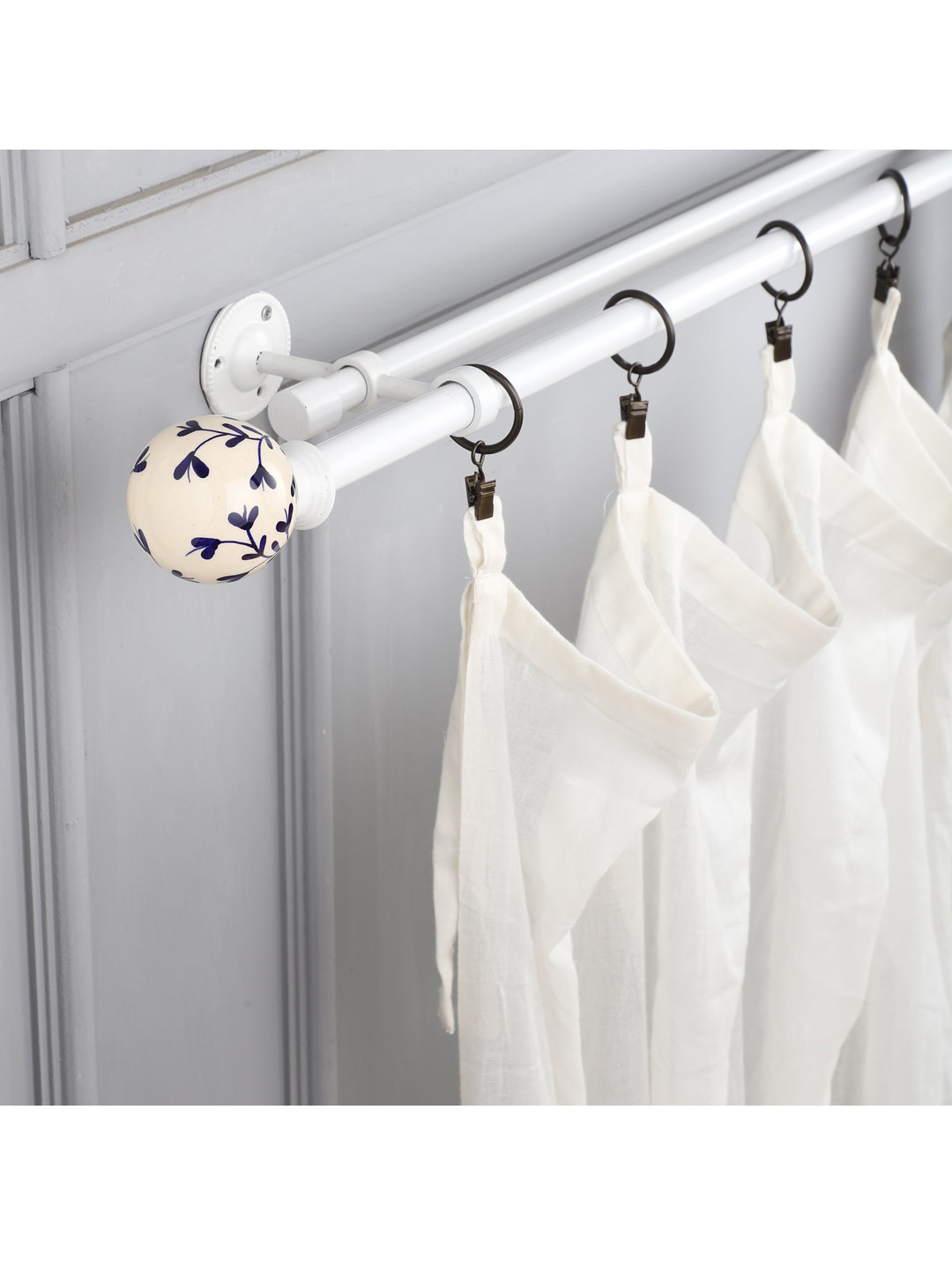 Buy The Decor Mart White & Blue Solid Curtain Rods With Hooks - Curtain ...