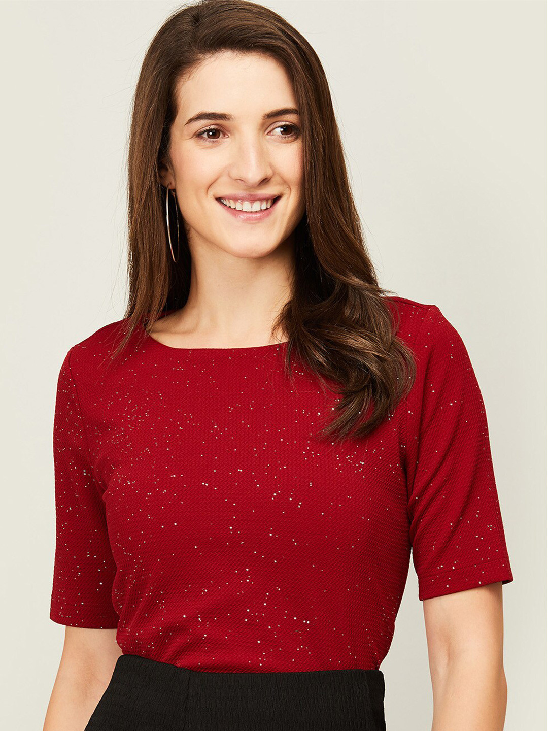 Buy CODE By Lifestyle Women Red Embellished Top - Tops for Women ...