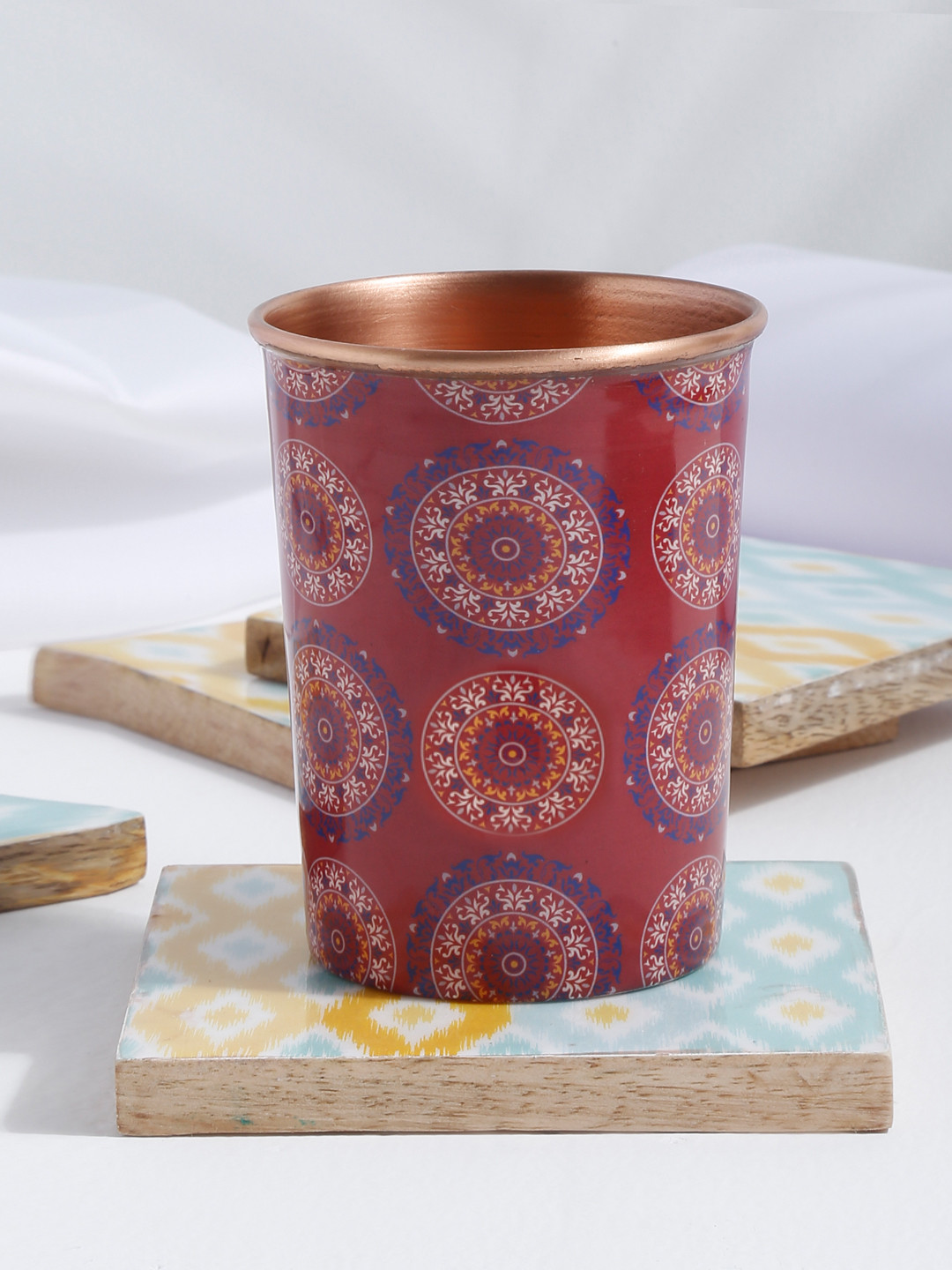 Buy EK BY EKTA KAPOOR Maroon Enamel Printed Copper Glass 300 Ml - Water ...