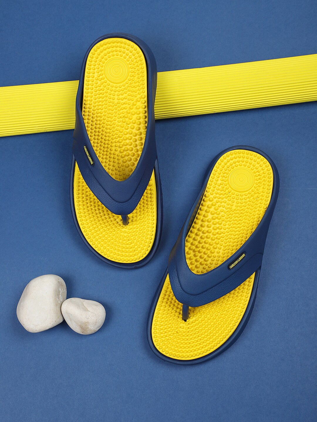 Buy Carlton London Men Yellow & Navy Blue Thong Flip Flops - Flip Flops ...
