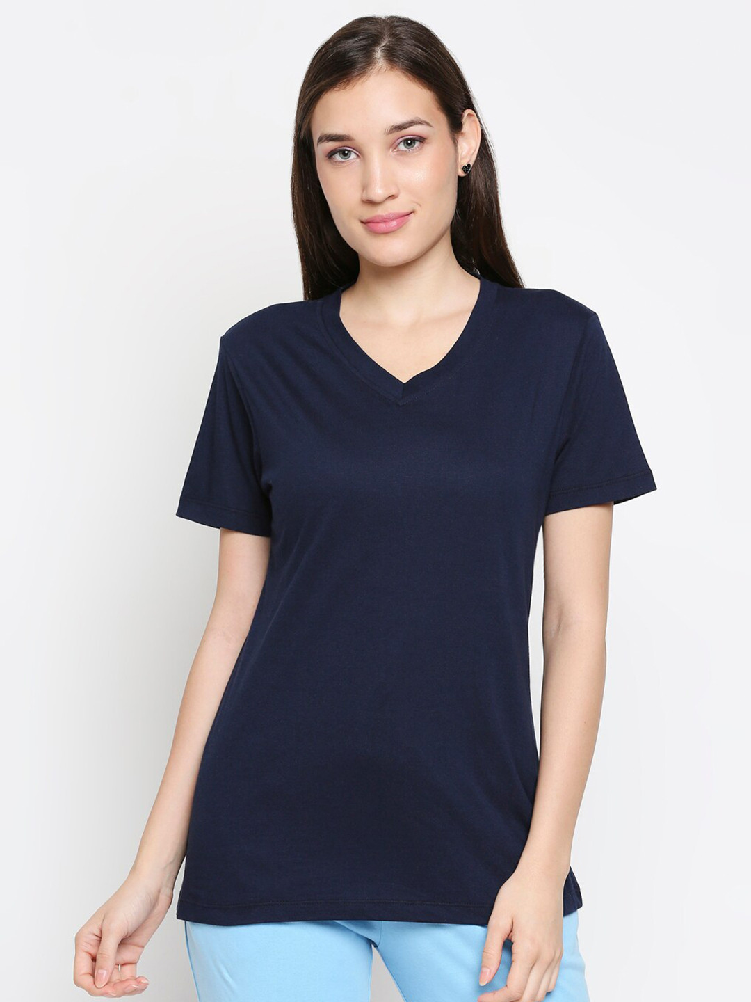 Buy XIN Women Navy Blue V NeckT Shirt - Tshirts for Women 17425652 | Myntra
