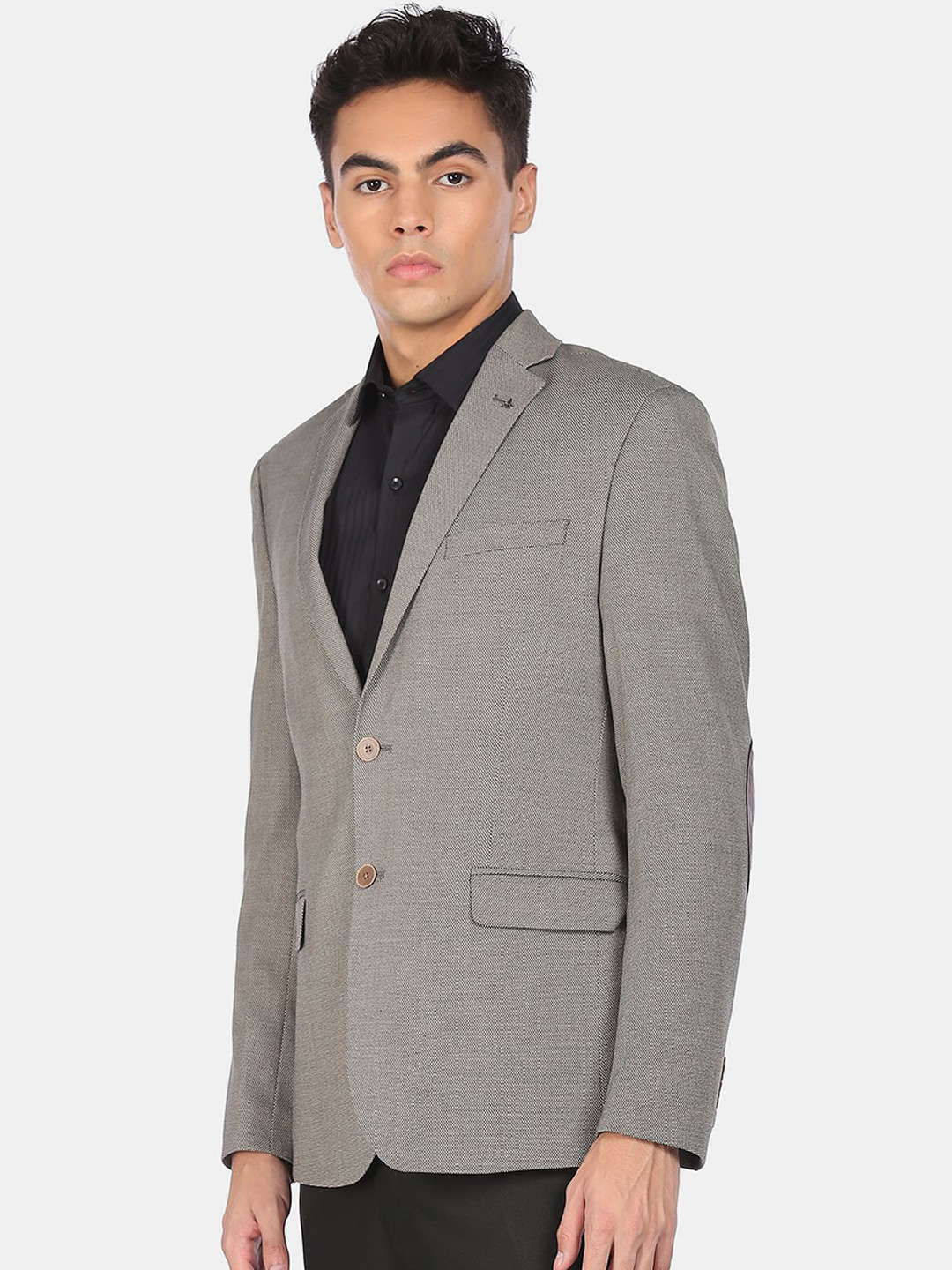 Buy Arrow Men Grey Tailored Regular Fit Patterned Formal Blazer ...