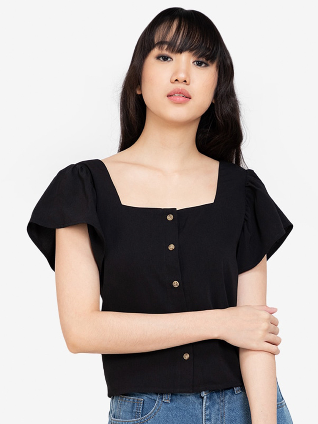 Buy ZALORA BASICS Black Flutter Crop Top - Tops for Women 17427080 | Myntra