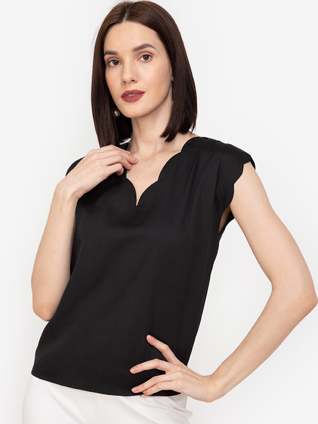 Buy ZALORA WORK Women Black Scallop Hem Top - Tops for Women 17427626 ...