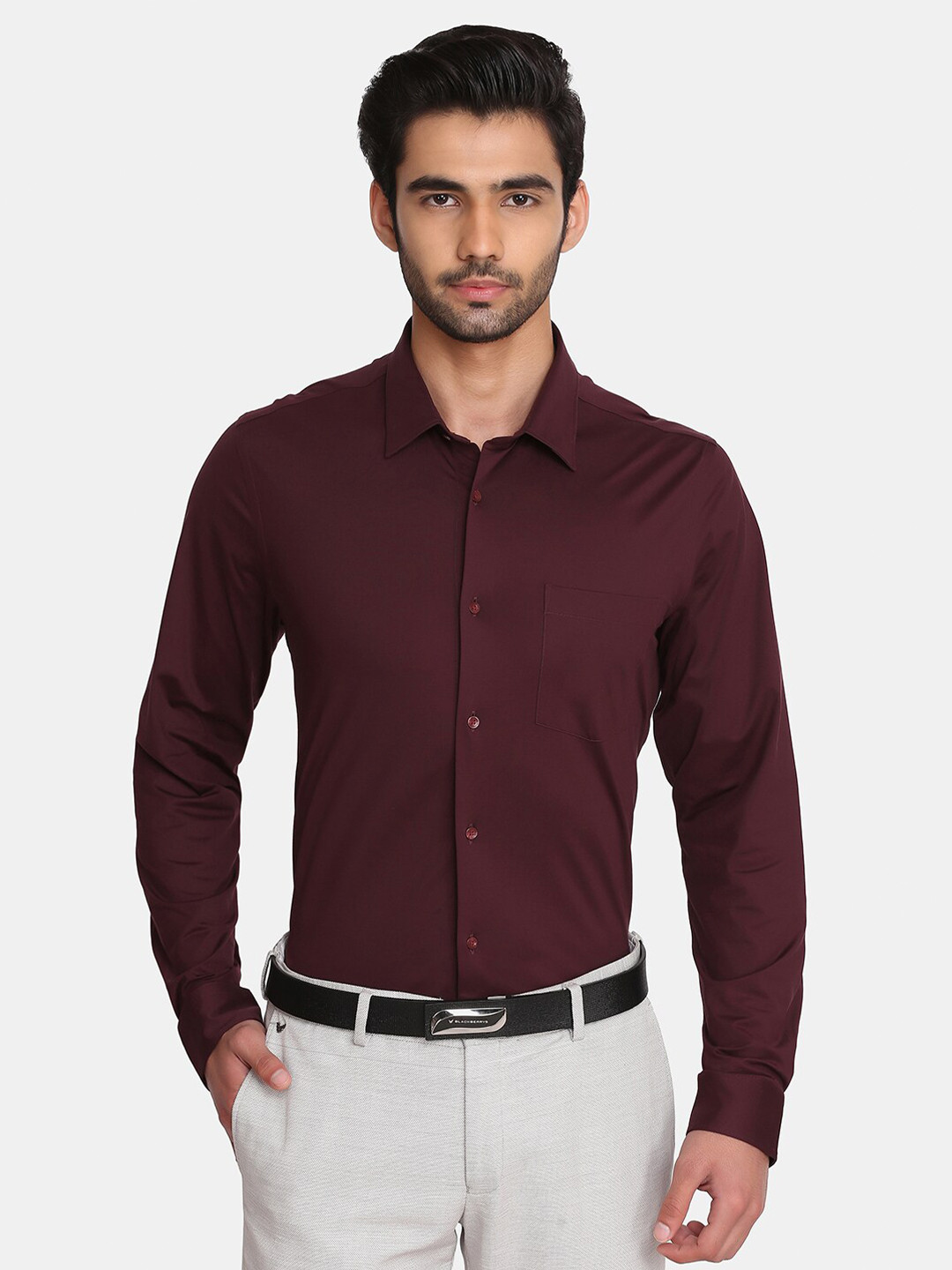 Buy Blackberrys Men Burgundy Slim Fit Formal Shirt - Shirts for Men ...