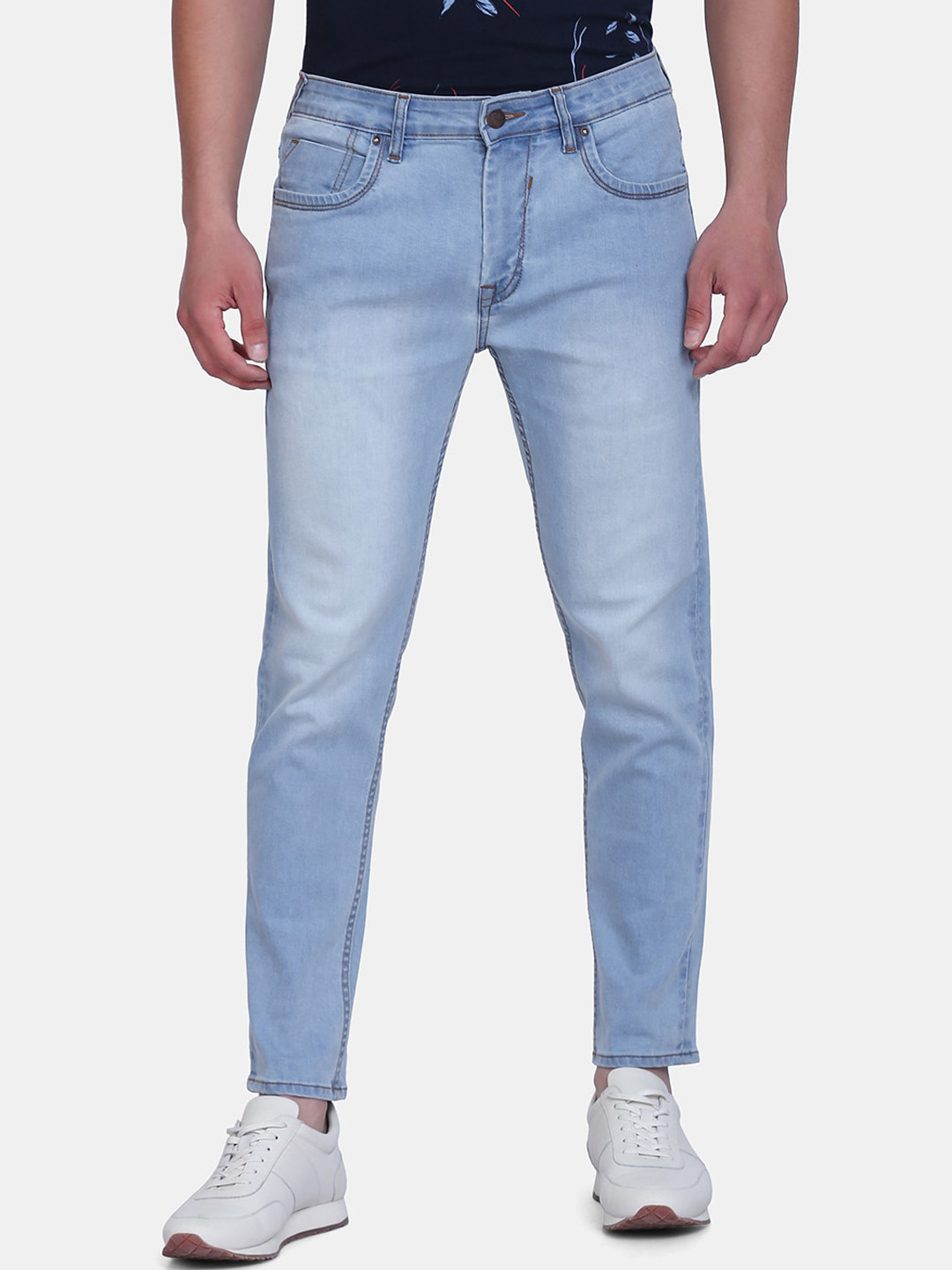 Buy Blackberrys Men Blue Buff Slim Fit Low Rise Heavy Fade Stretchable ...