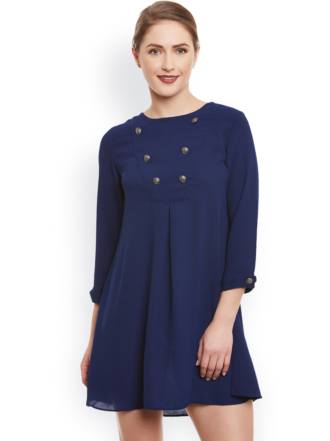 Buy Kazo Women Blue Solid A Line Dress - Dresses for Women 1743663 | Myntra