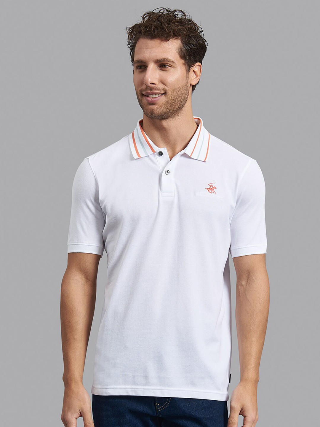 Buy Beverly Hills Polo Club Men White Polo Collar Slim Fit T Shirt ...