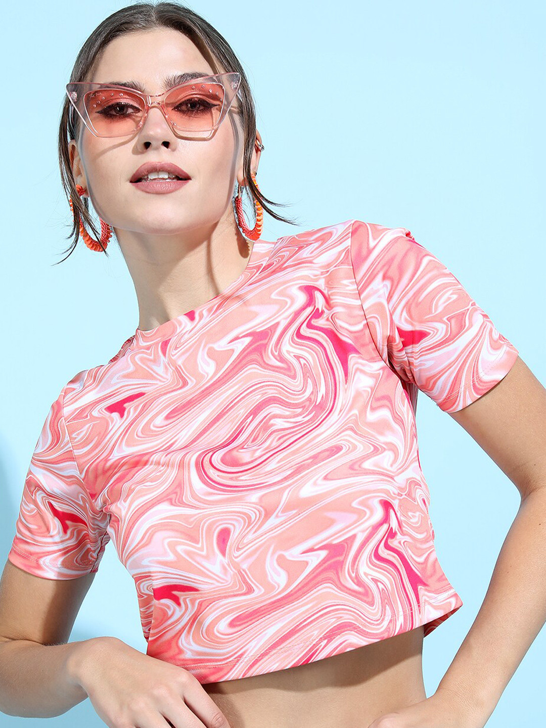 Buy Tokyo Talkies Coral Abstract Printed Crop Top - Tops for Women ...