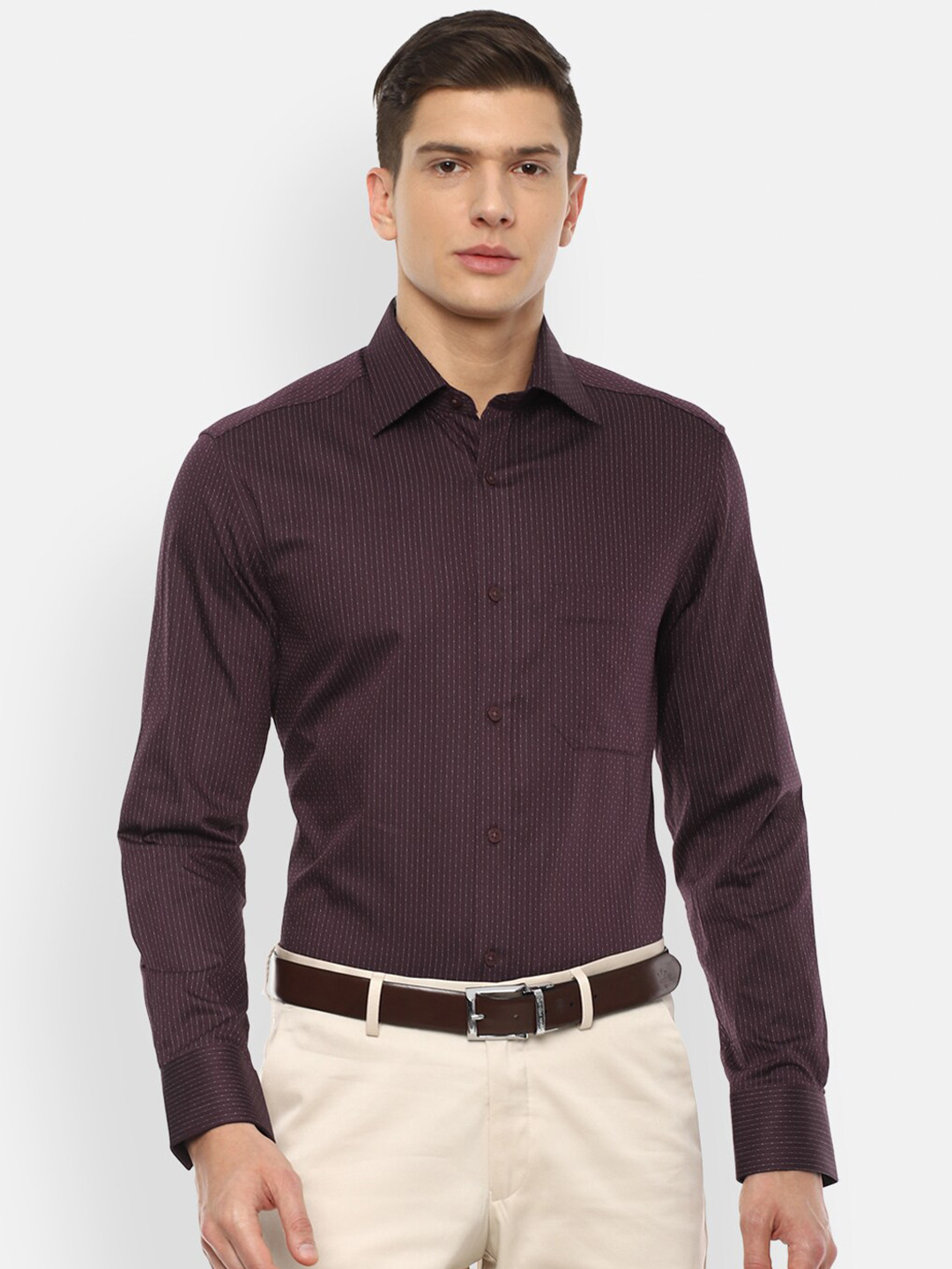 Buy Louis Philippe Men Brown Striped Cotton Formal Shirt - Shirts for ...