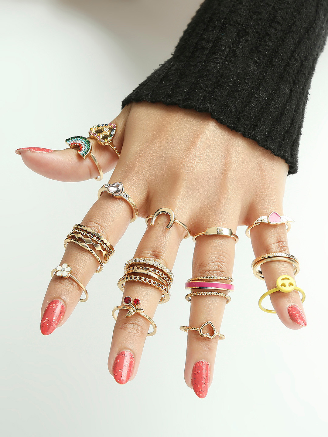 Buy Lilly & Sparkle Set Of 23 Gold Plated Happy Summer Rings - Ring for ...