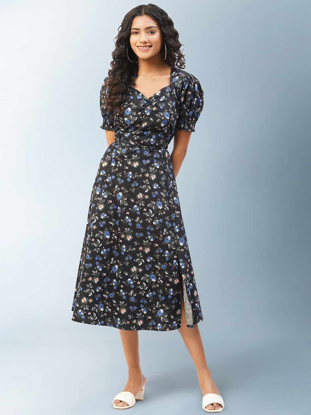 Buy LILL Navy Blue Floral Midi Dress - Dresses for Women 17451416 | Myntra