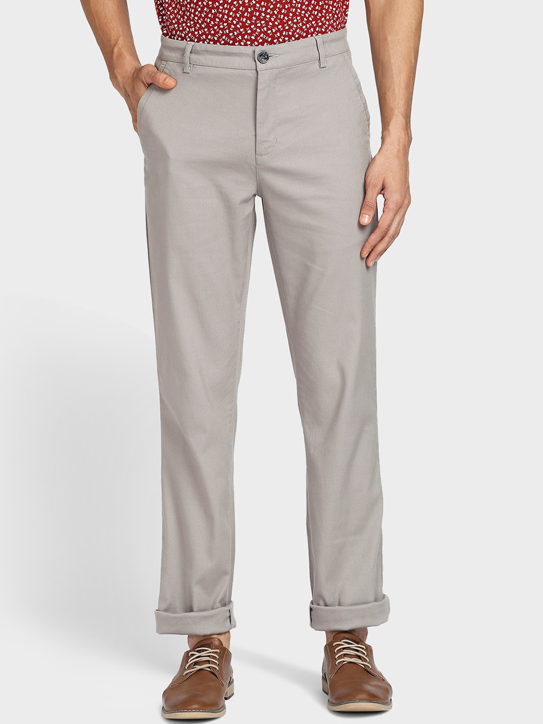 Buy ColorPlus Men Grey Chinos Casual Trousers - Trousers for Men ...