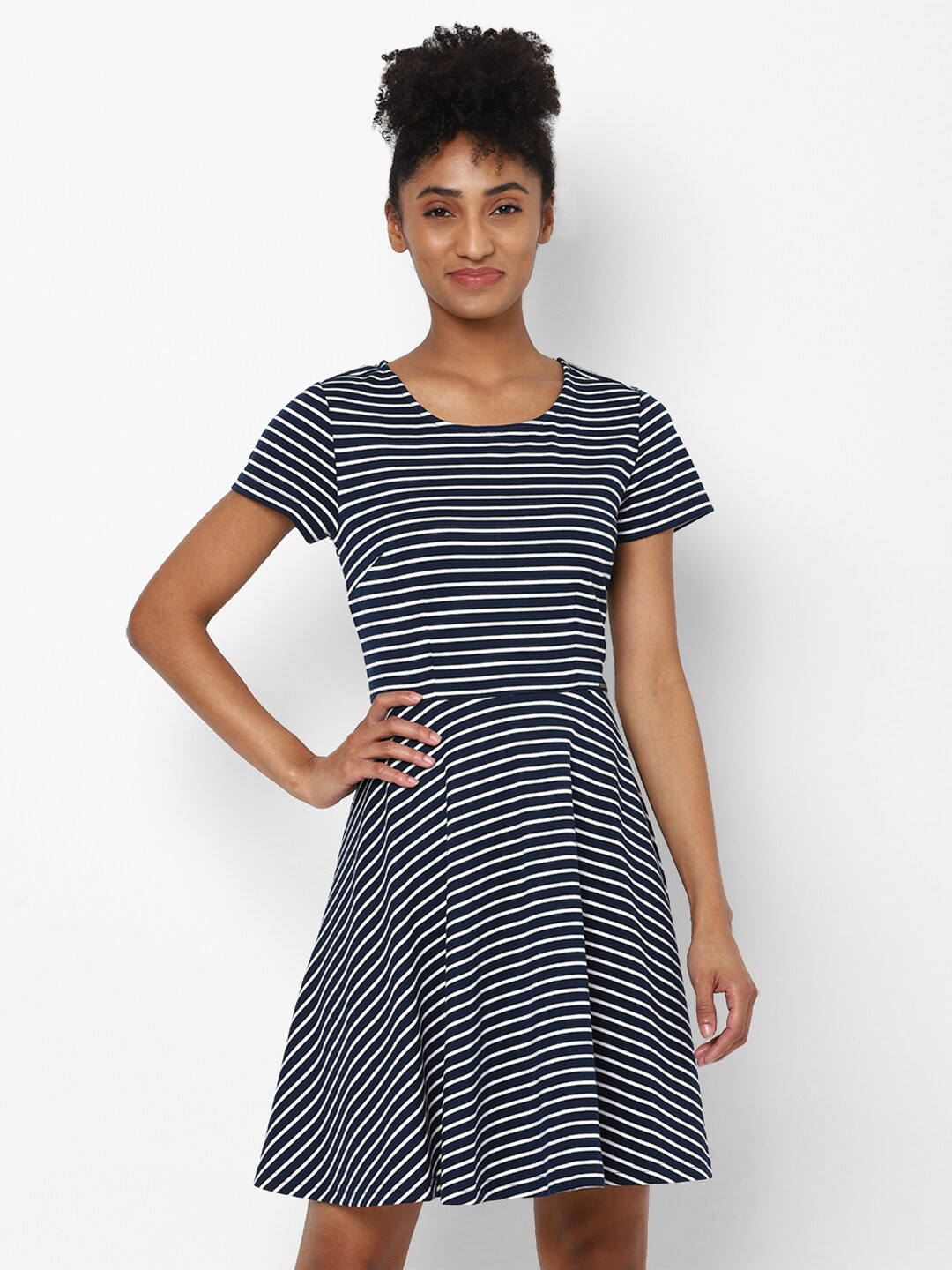 Buy Allen Solly Woman Women Navy Blue & White Striped Dress - Dresses ...