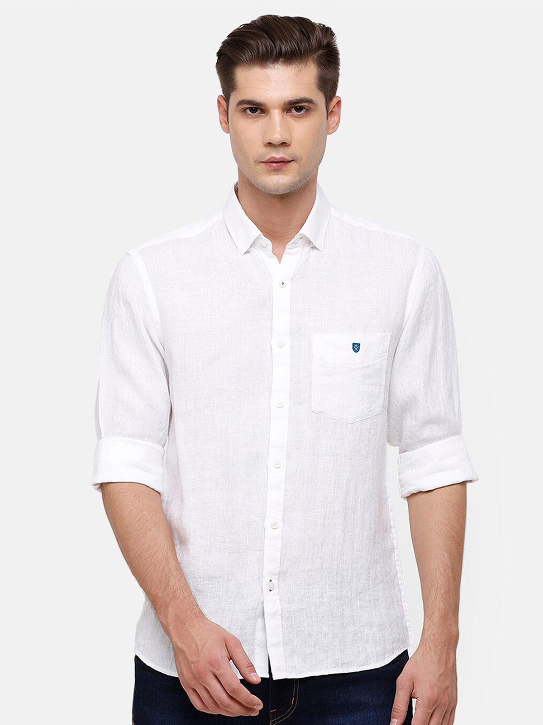 Buy Linen Club Men White Solid Linen Casual Shirt - Shirts for Men ...
