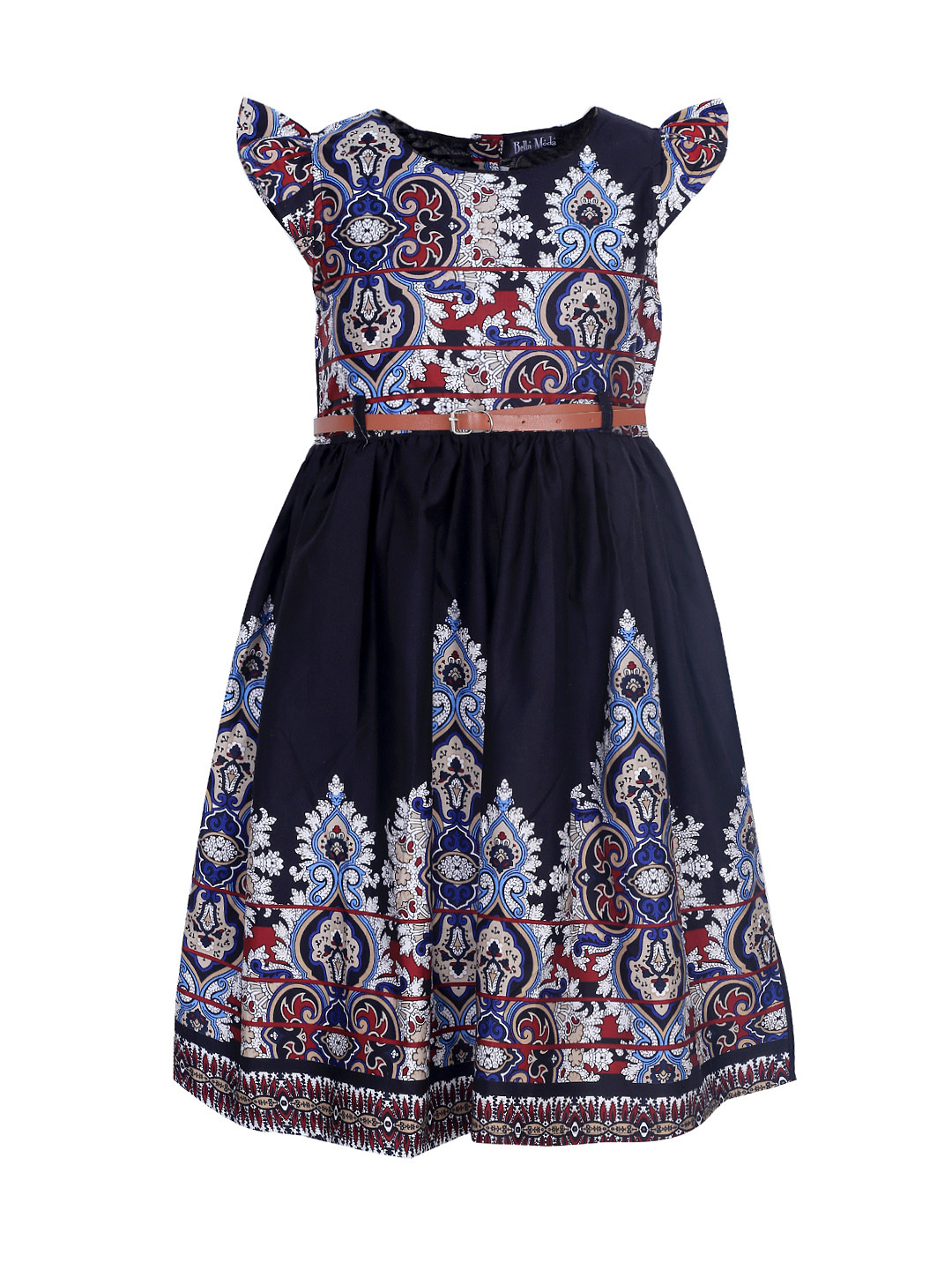 Buy Bella Moda Girls Black Ethnic Print Fit & Flare Dress - Dresses for ...