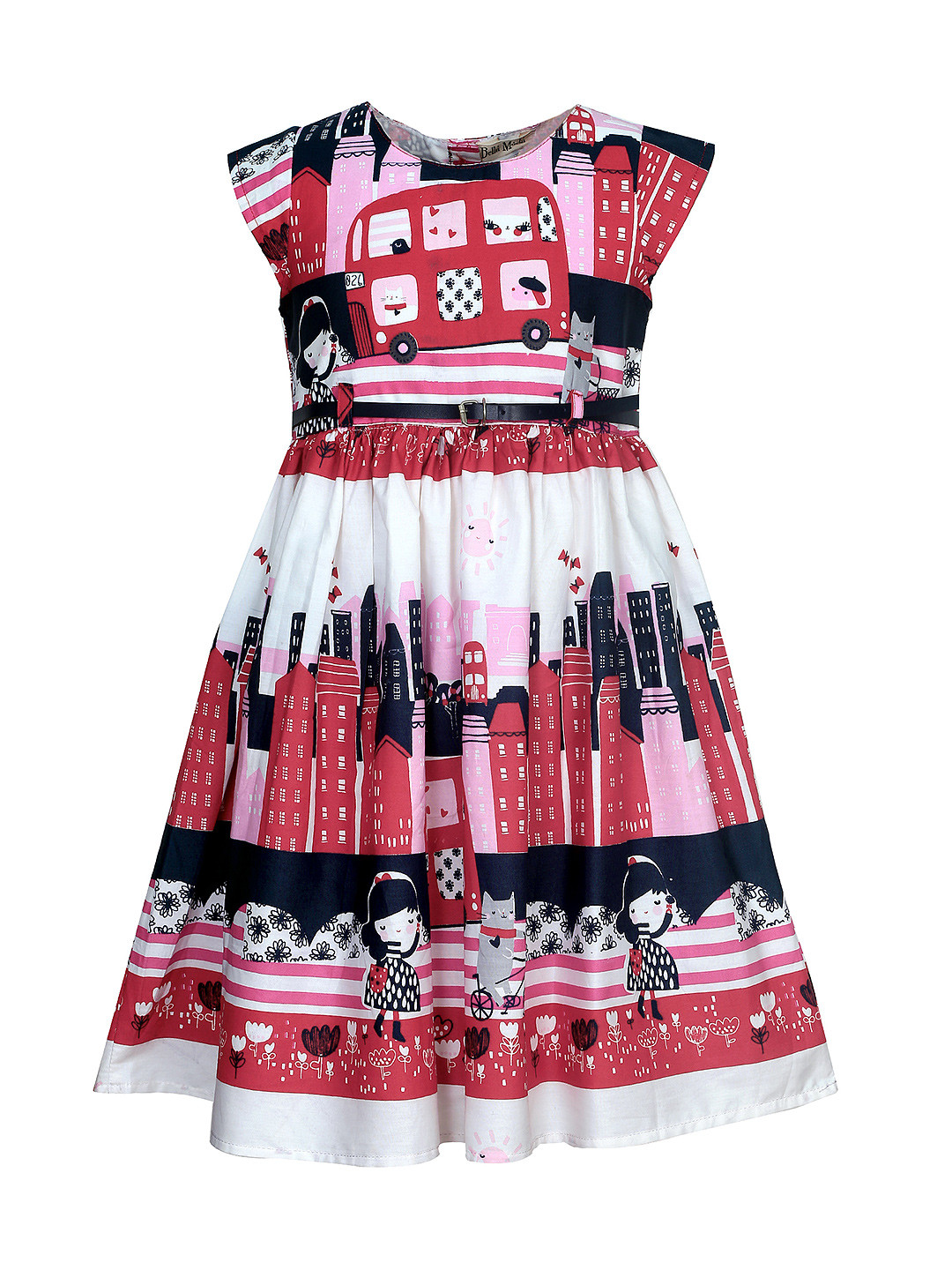 Buy Bella Moda Girls Pink & Navy Printed Fit & Flare Dress - Dresses ...