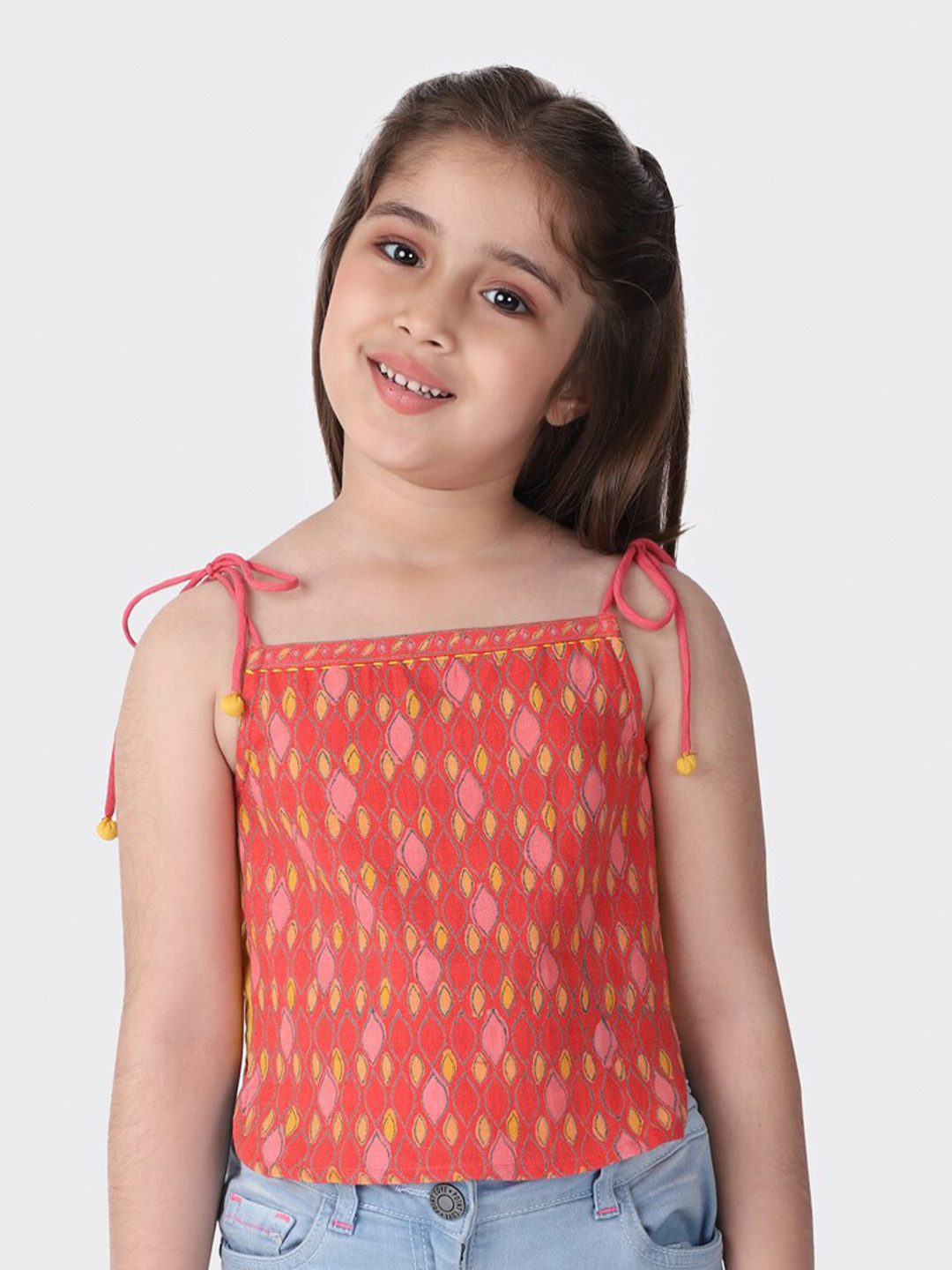 Buy Fabindia Orange & Pink Geometric Pure Cotton Print Top - Tops for ...
