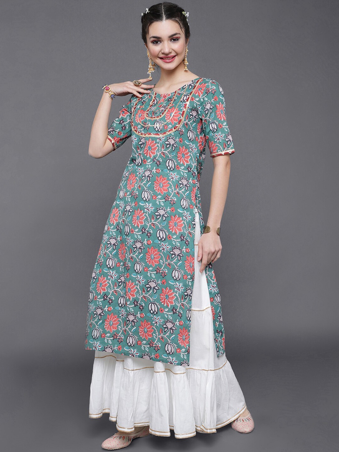 Buy Saubhagya Women Green & Pink Floral Printed Cotton Kurta - Kurtas ... Buy Saubhagya Women Green & Pink Floral Printed Cotton Kurta - Kurtas ...