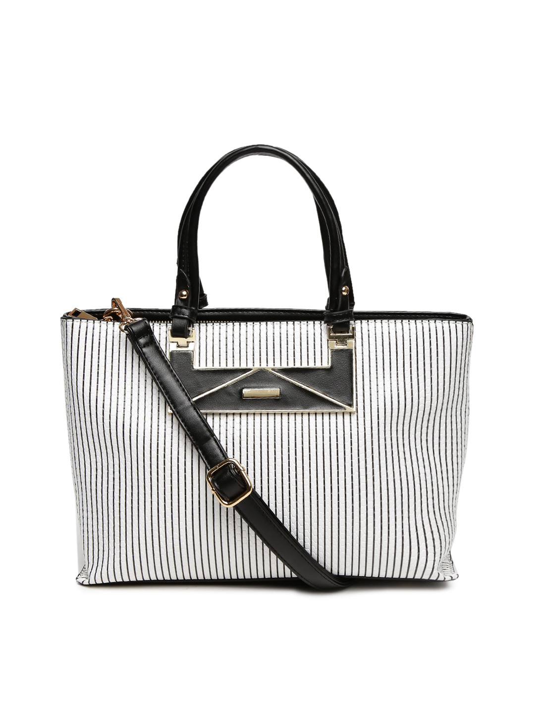Buy CODE By Lifestyle Black & White Striped Textured Handbag - Handbags ...
